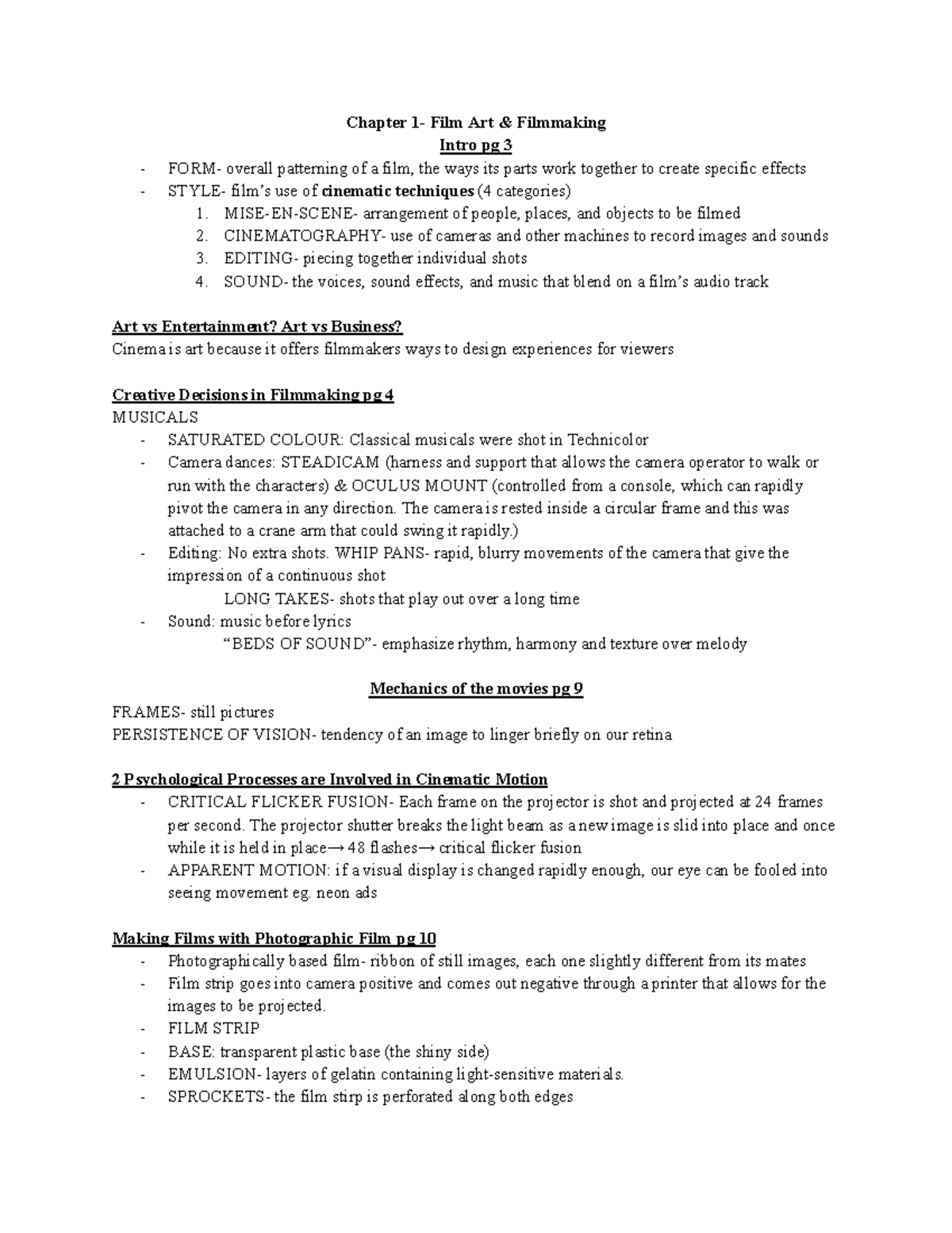 Chapter 1 - Film Art & Filmmaking Notes - Chapter 1- Film Art ...