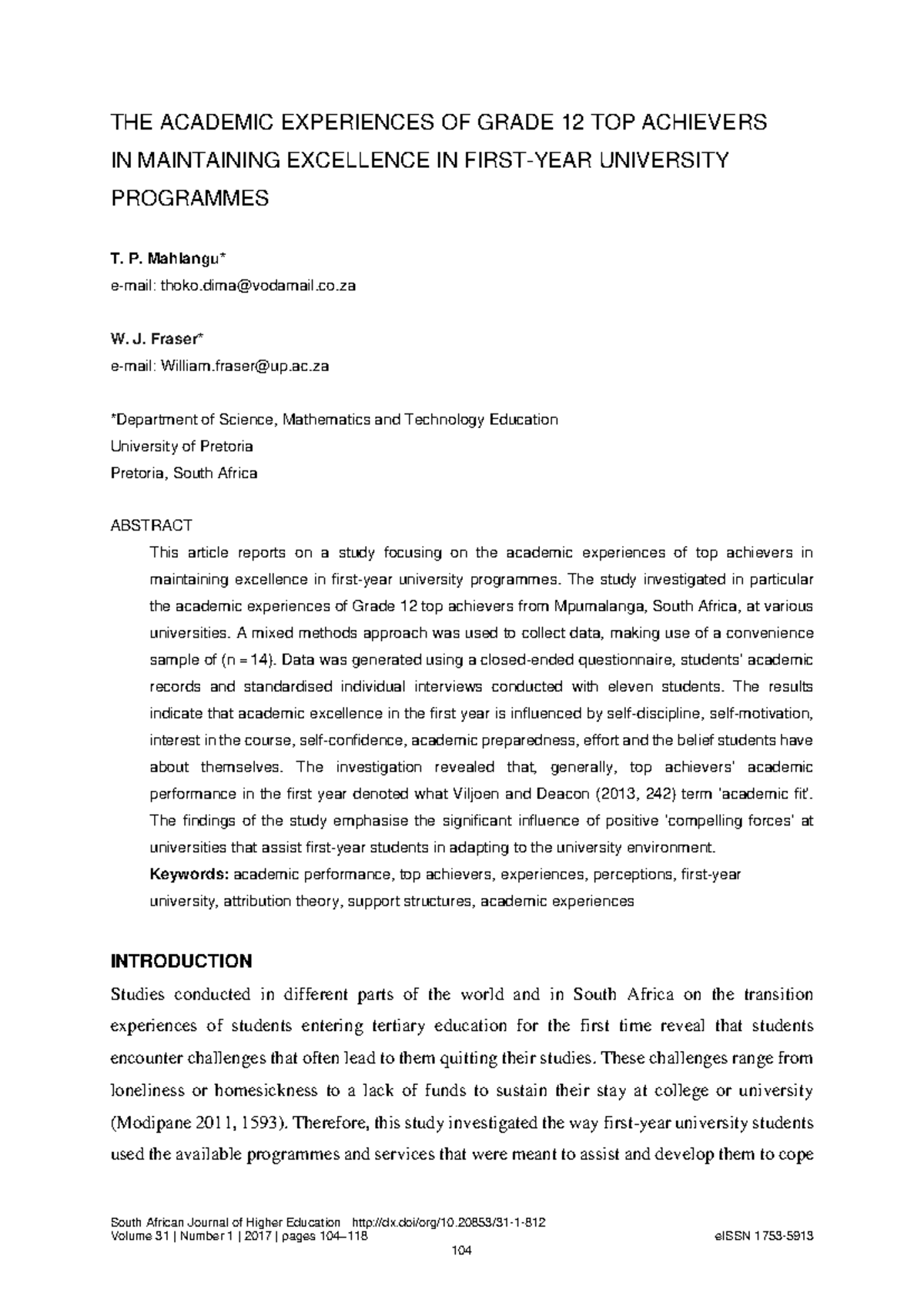 Mahlangu-fraser-2017-the-academic-experiences-of-grade-12-top-achievers ...