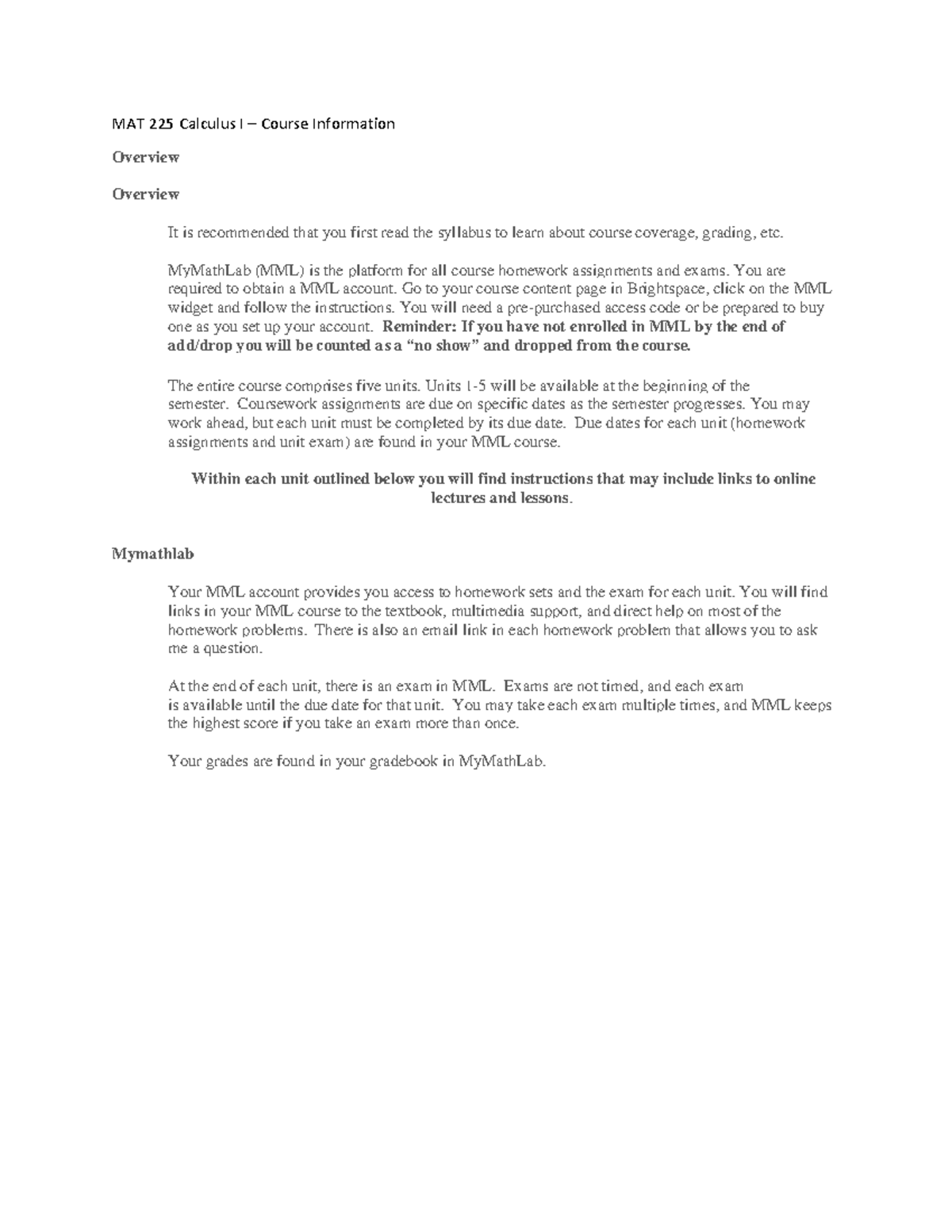 MAT 225 Course Information - Spring 2024 - MAT 225 Calculus I – Course ...