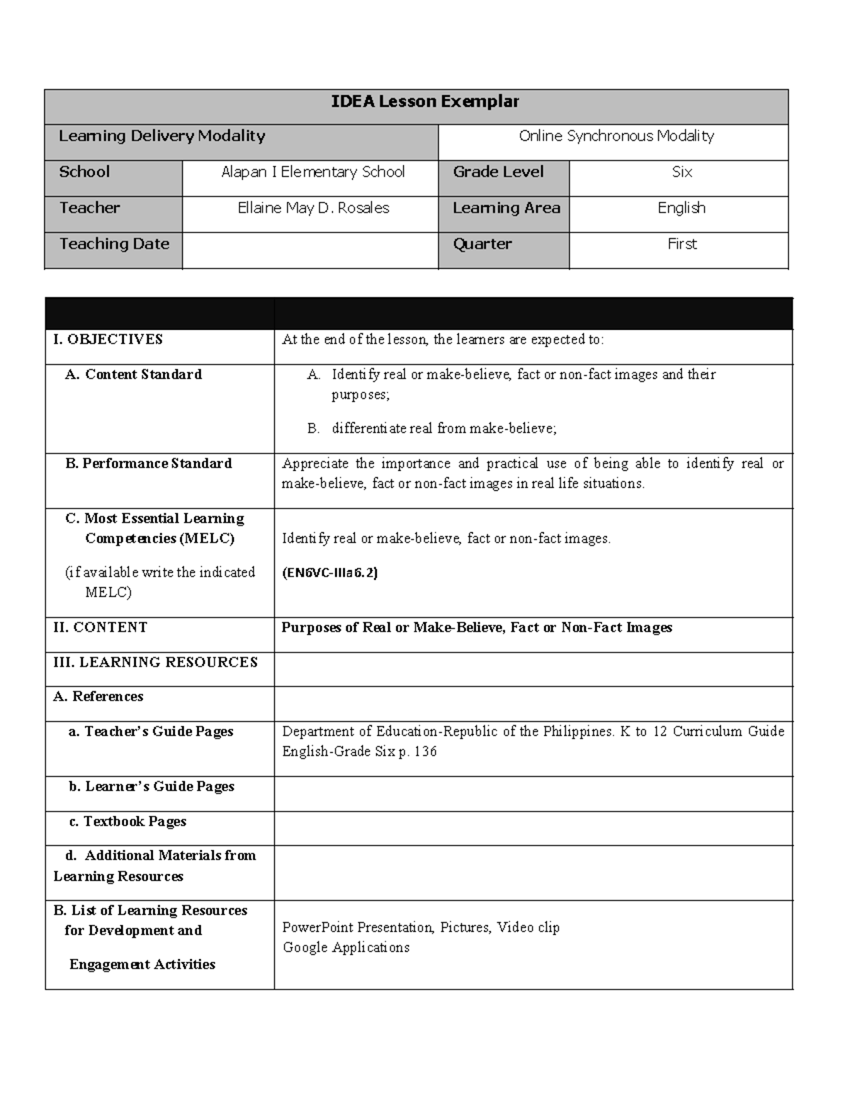 Pdfcoffee - IDEA Lesson Exemplar Learning Delivery Modality Online ...
