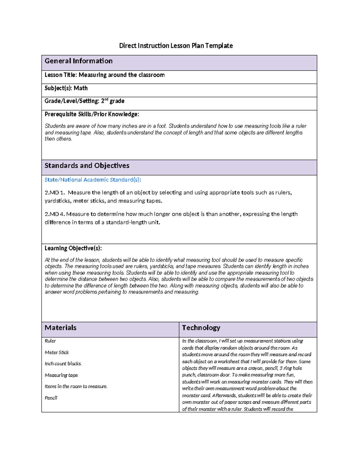 Task 2 D091 lesson plan - PASSED!! - Direct Instruction Lesson Plan Template General Information ...
