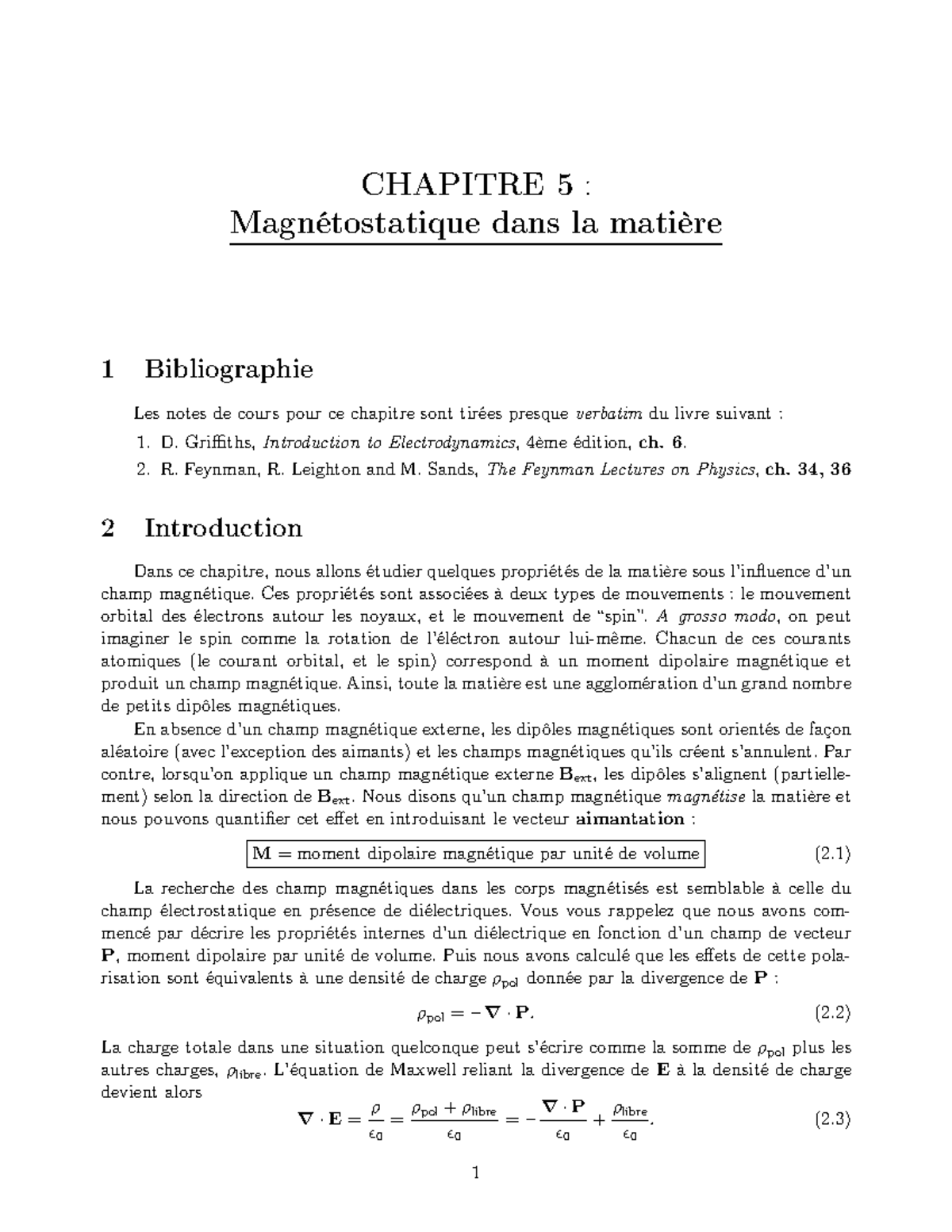 Chap5 Magnetostatique II - CHAPITRE 5 : Magnétostatique dans la matière 1 Bibliographie Les ...