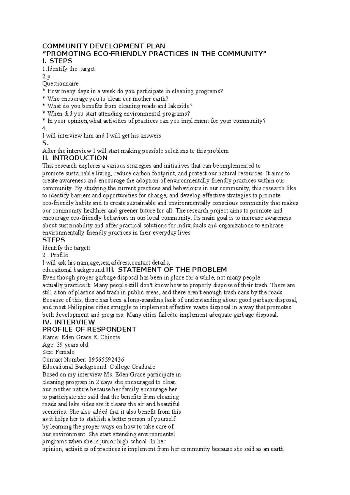 Community Development PLA7 - COMMUNITY DEVELOPMENT PLAN “PROMOTING ECO ...