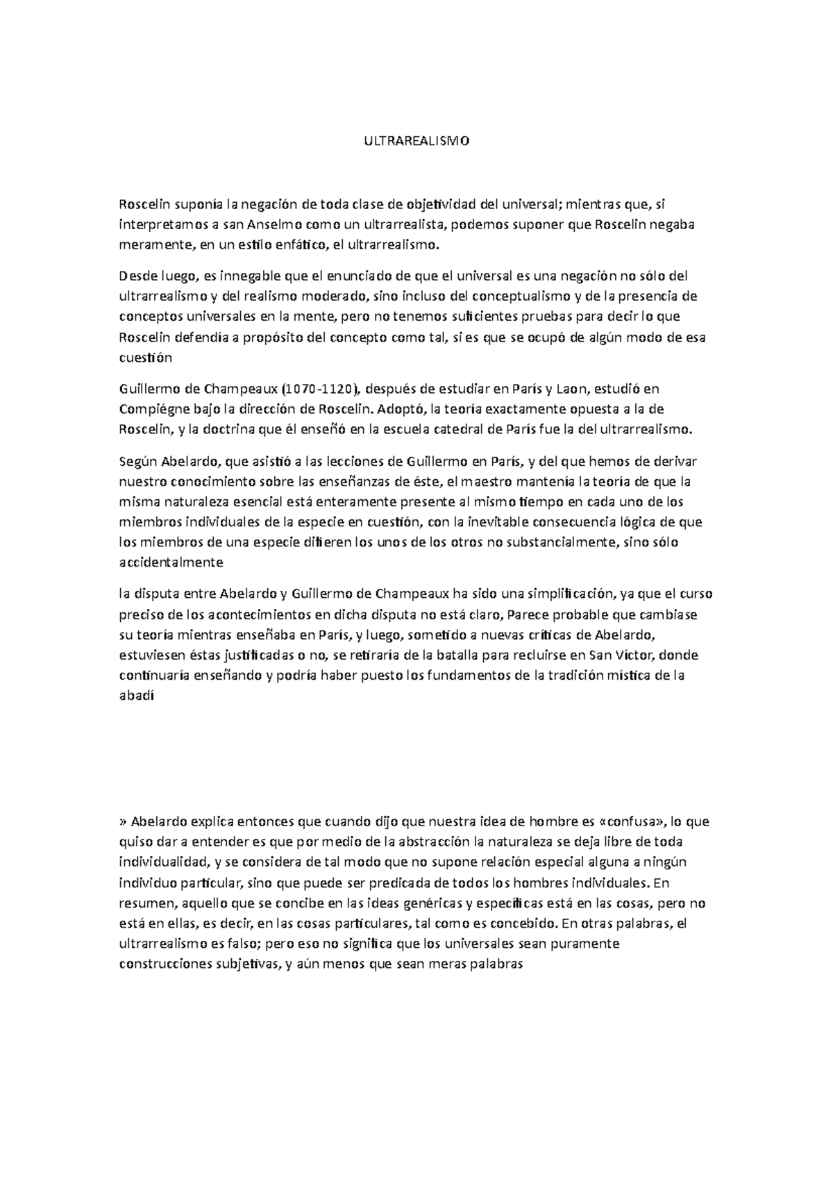 Ultrarealismo - ULTRAREALISMO Roscelin suponía la negación de toda ...