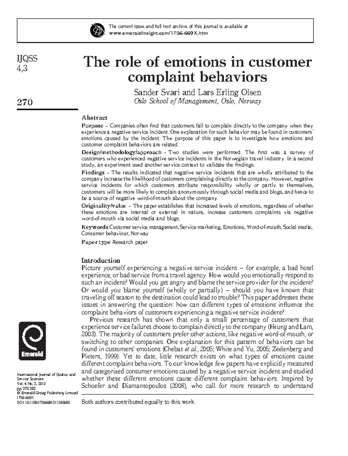 The role of emotions in custom - The role of emotions in customer ...