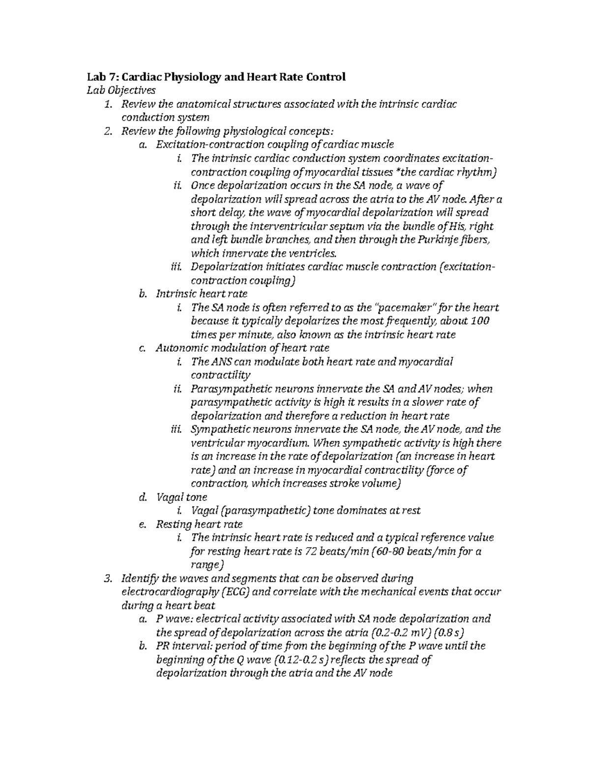 Phys Lab Final Objectives - Lab 7: Cardiac Physiology and Heart Rate ...