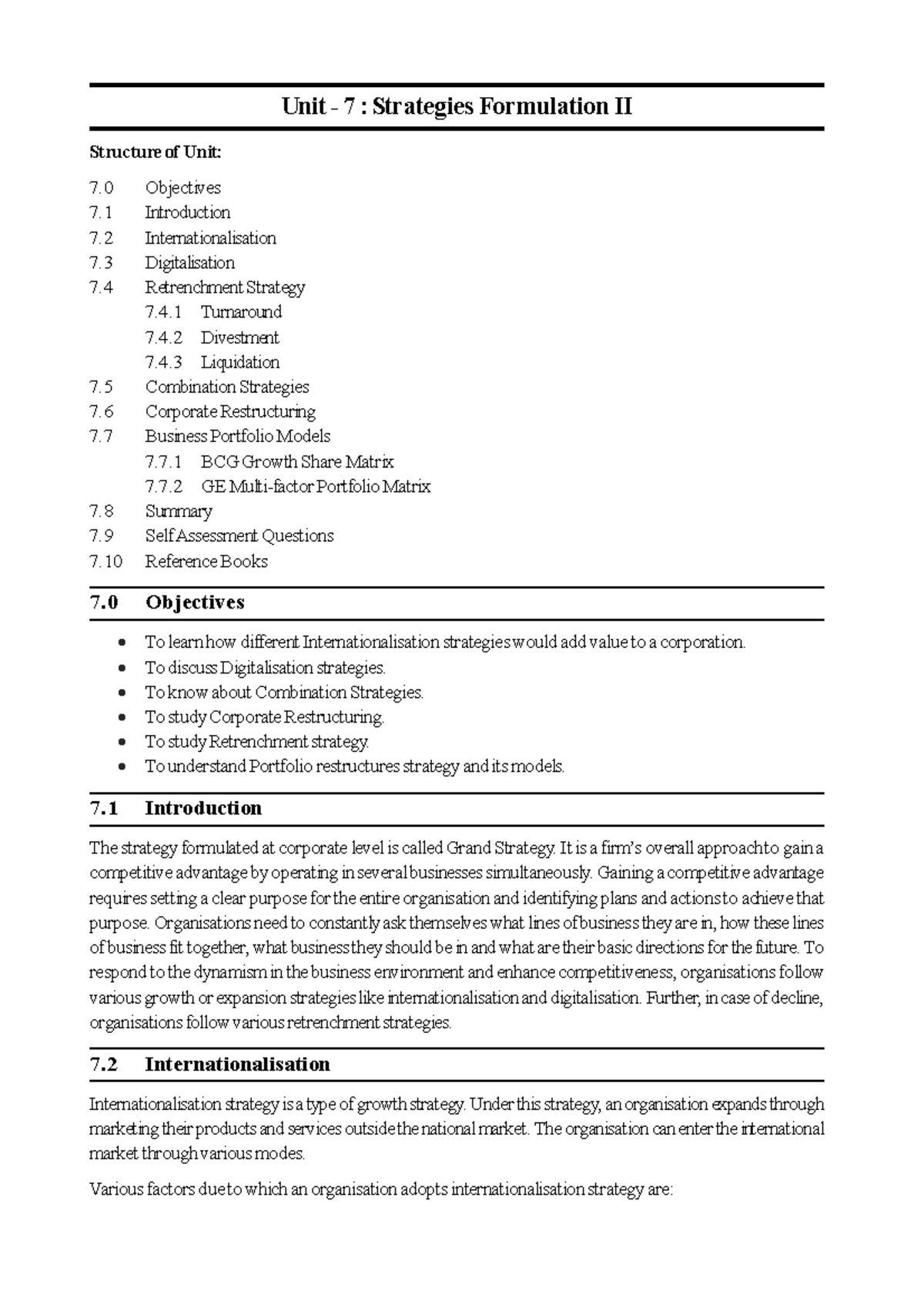 Strategies Formulation II - Unit - 7 : Strategies Formulation II ...