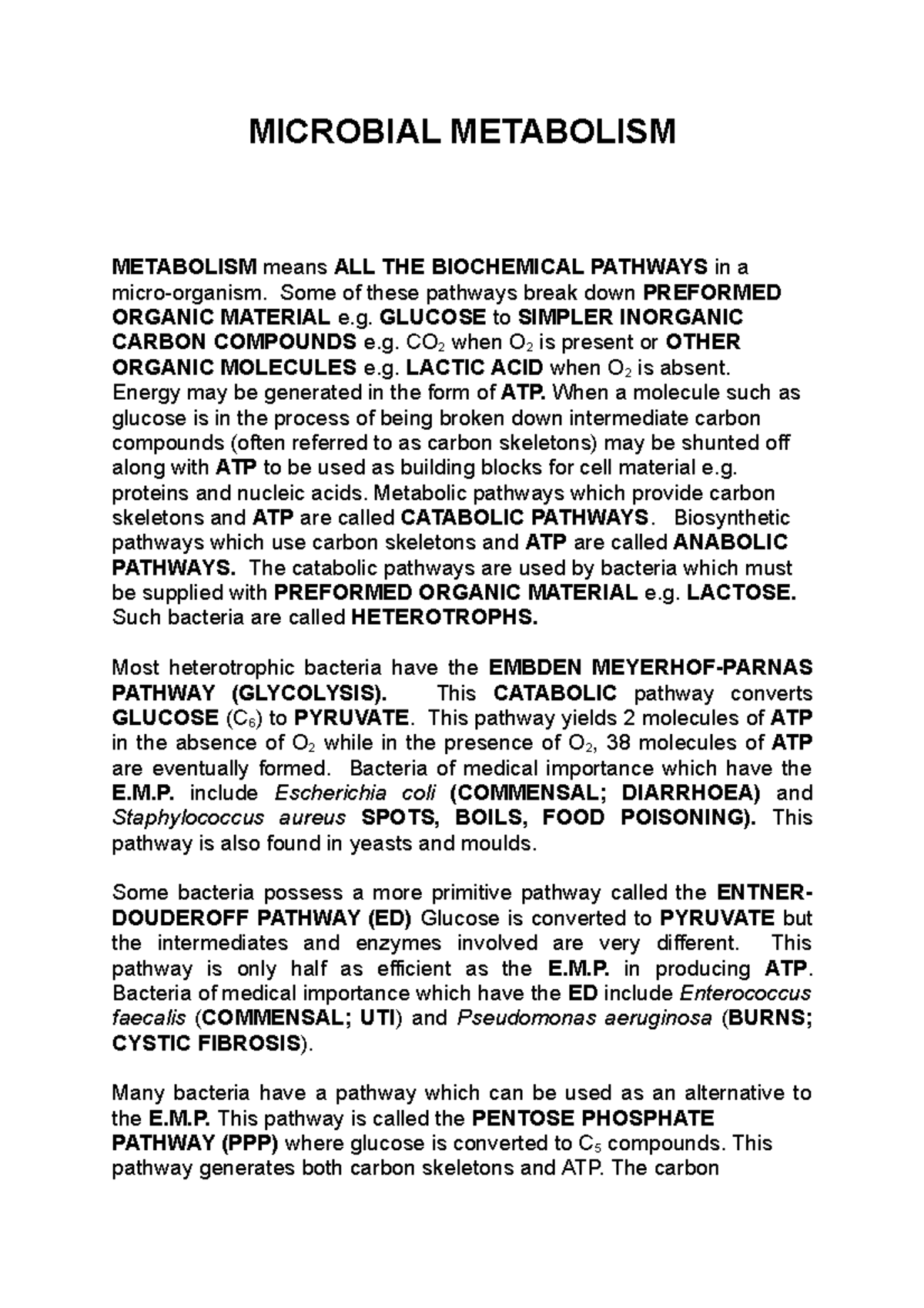 Microbial metabolism - MICROBIAL METABOLISM METABOLISM means ALL THE ...
