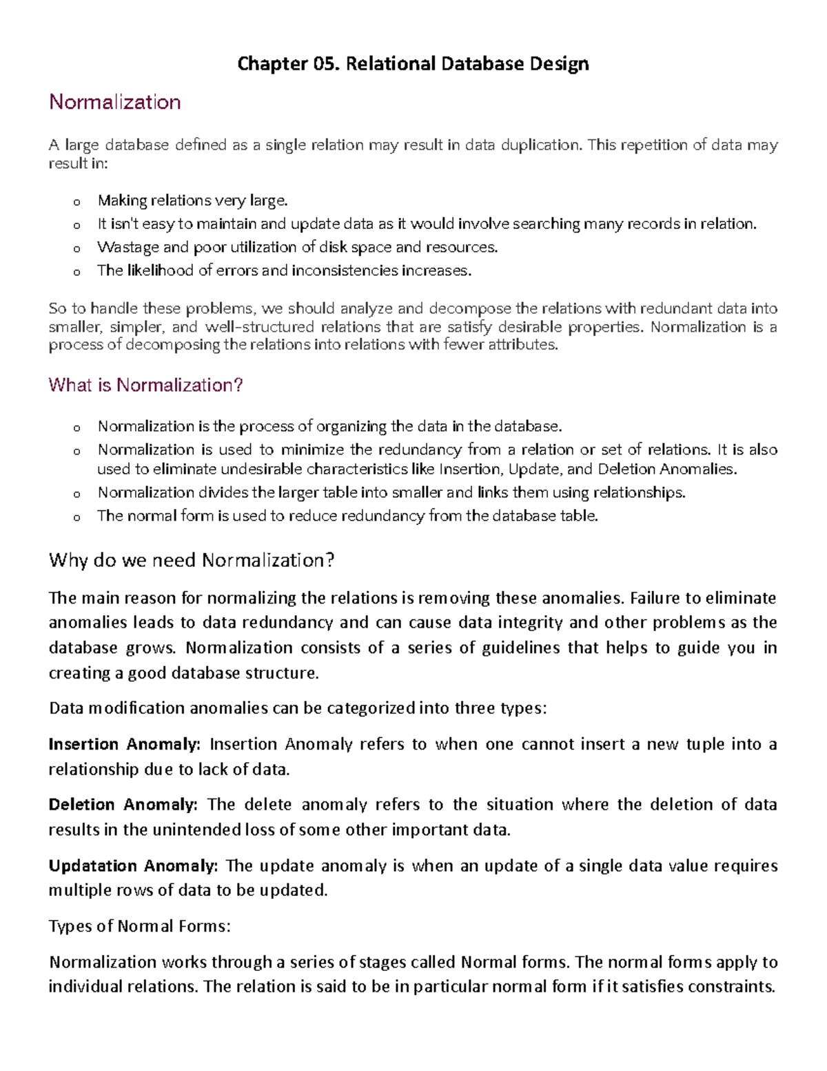 Module 5 Relational Database Design Chapter 05 Relational Database