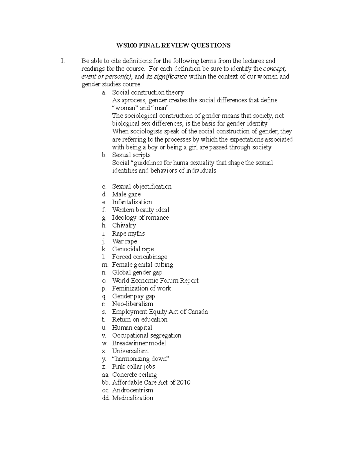 WS100 Final Exam Review - Fall 2022 - WS100 FINAL REVIEW QUESTIONS I ...