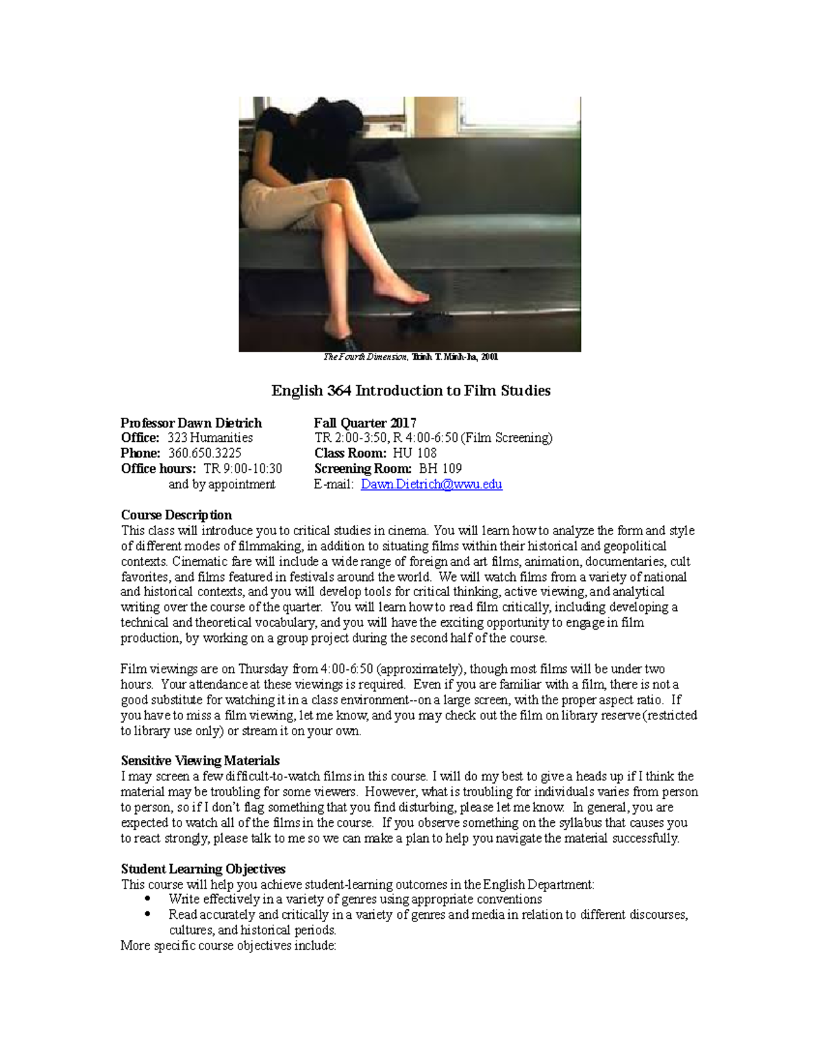 364 Introduction to Film T R-2 - The Fourth Dimension, Trinh T. Minh-ha ...