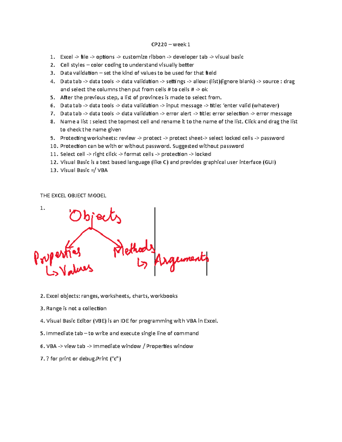 CP212 Week 1 - Lecture notes for week 1 - CP220 – week 1 Excel -> file ...