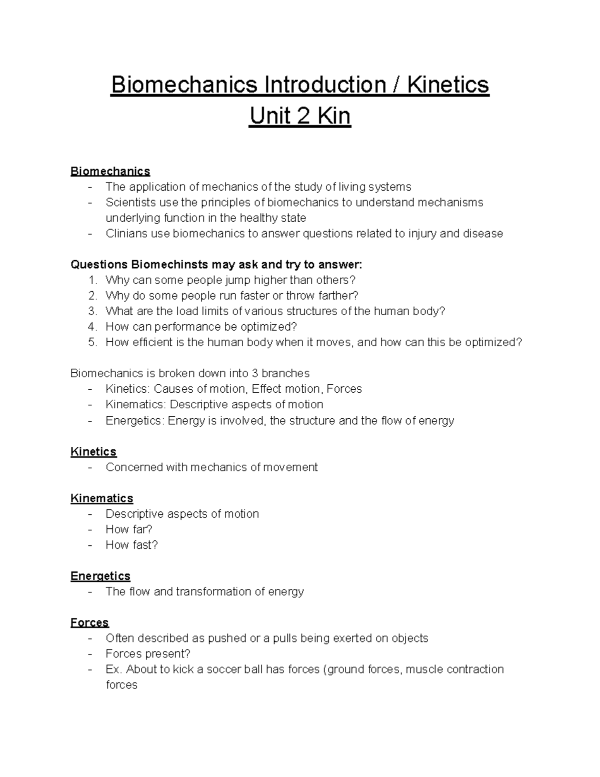 Biomechanics Introduction Kinetics - Biomechanics Introduction ...