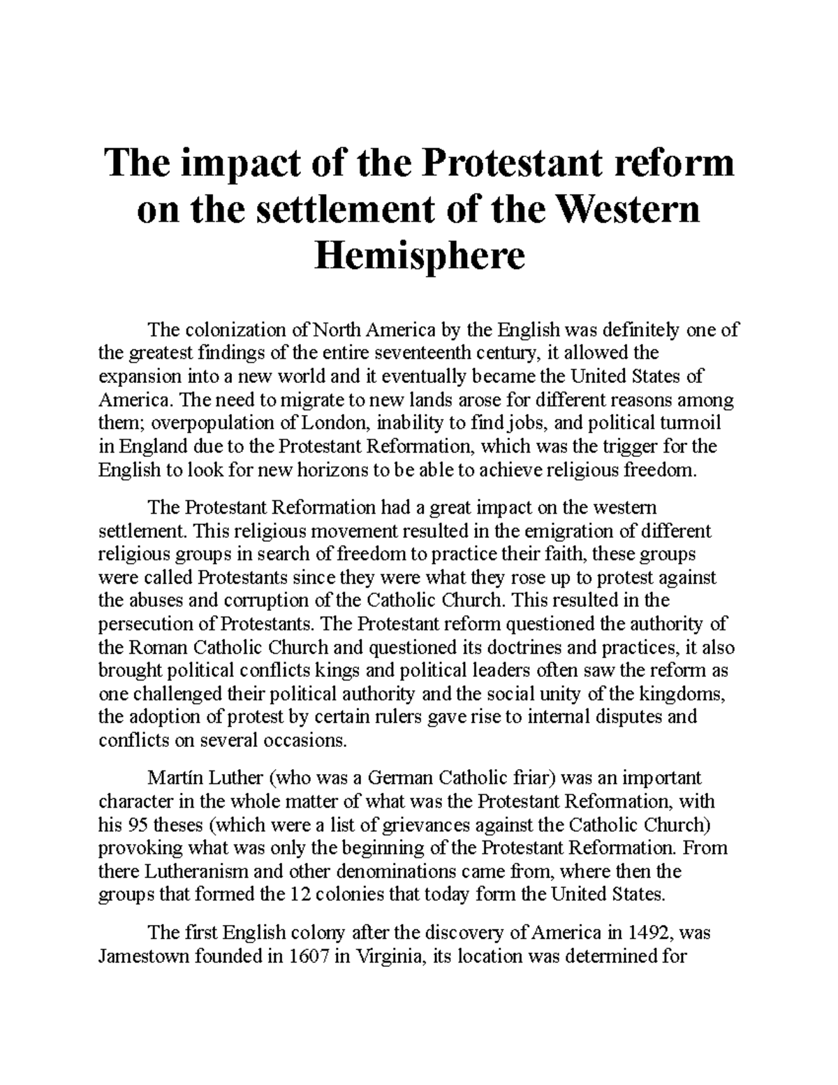 Exam 1 HIST-1301 - The impact of the Protestant reform on the ...