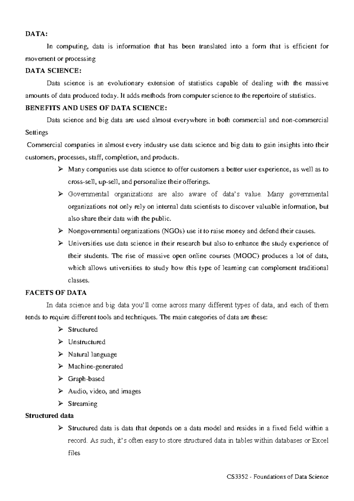 FDS1 - Fds - DATA: In computing, data is information that has been ...