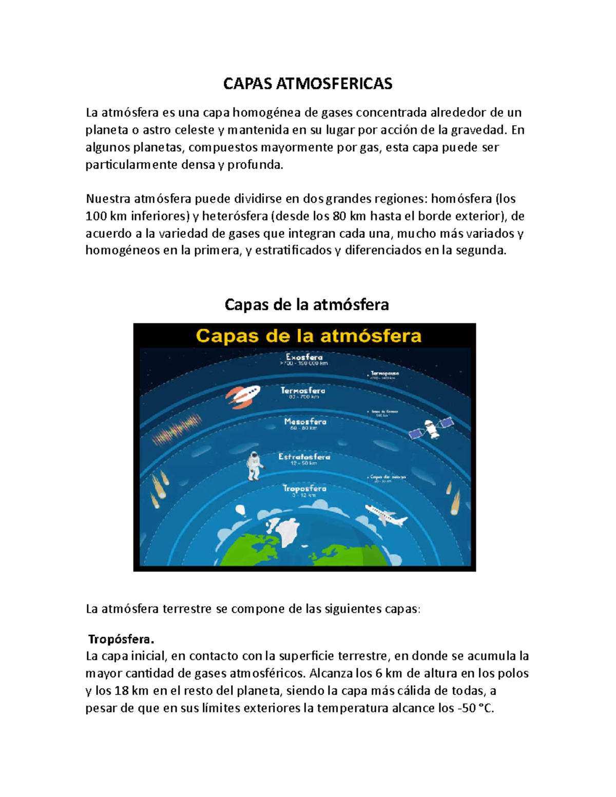 Capas Atmosfericas xd - CAPAS ATMOSFERICAS La atmósfera es una capa ...