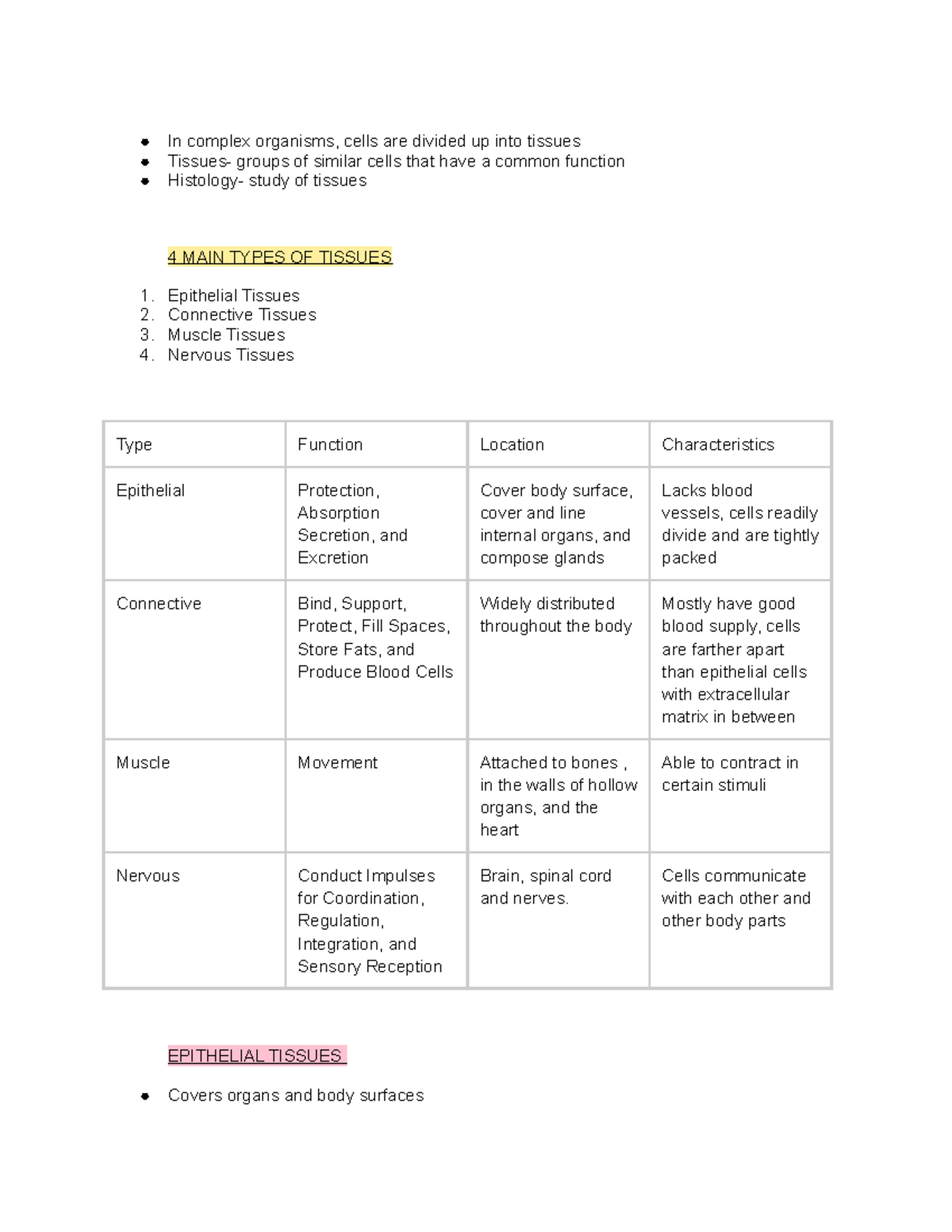 Ch 5 Biology Notes - In complex organisms, cells are divided up into ...