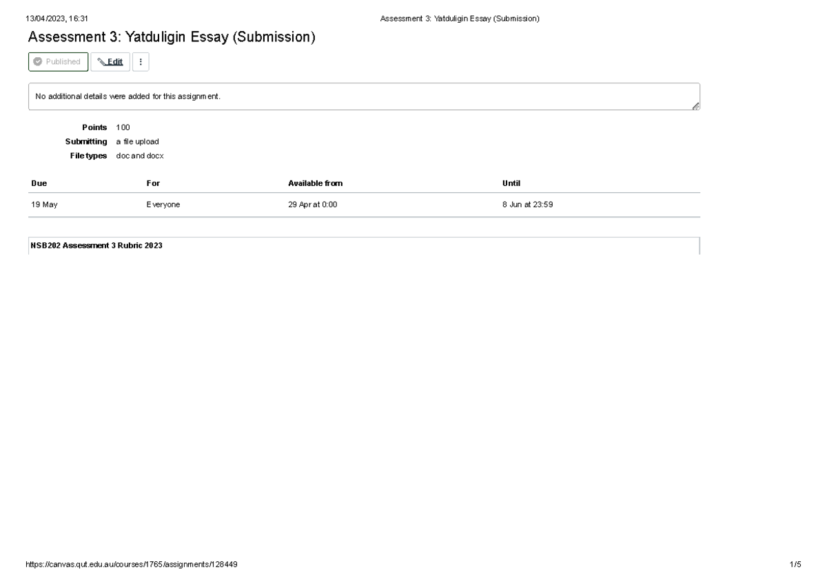 Assessment 3 Yatduligin Essay (Submission) PDF CRA - Points Submitting ...