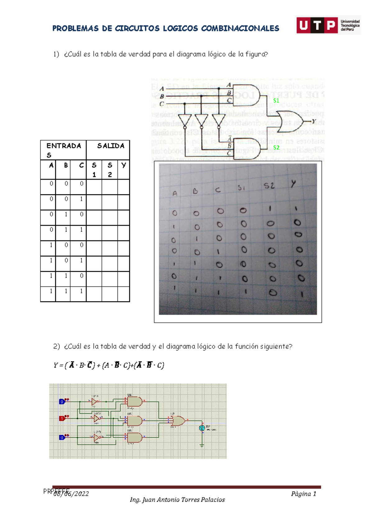 S11.s11 Problemas Circuitos logicos Combinacionales - Para el estudiante - S S ¿Cuál es la tabla ...