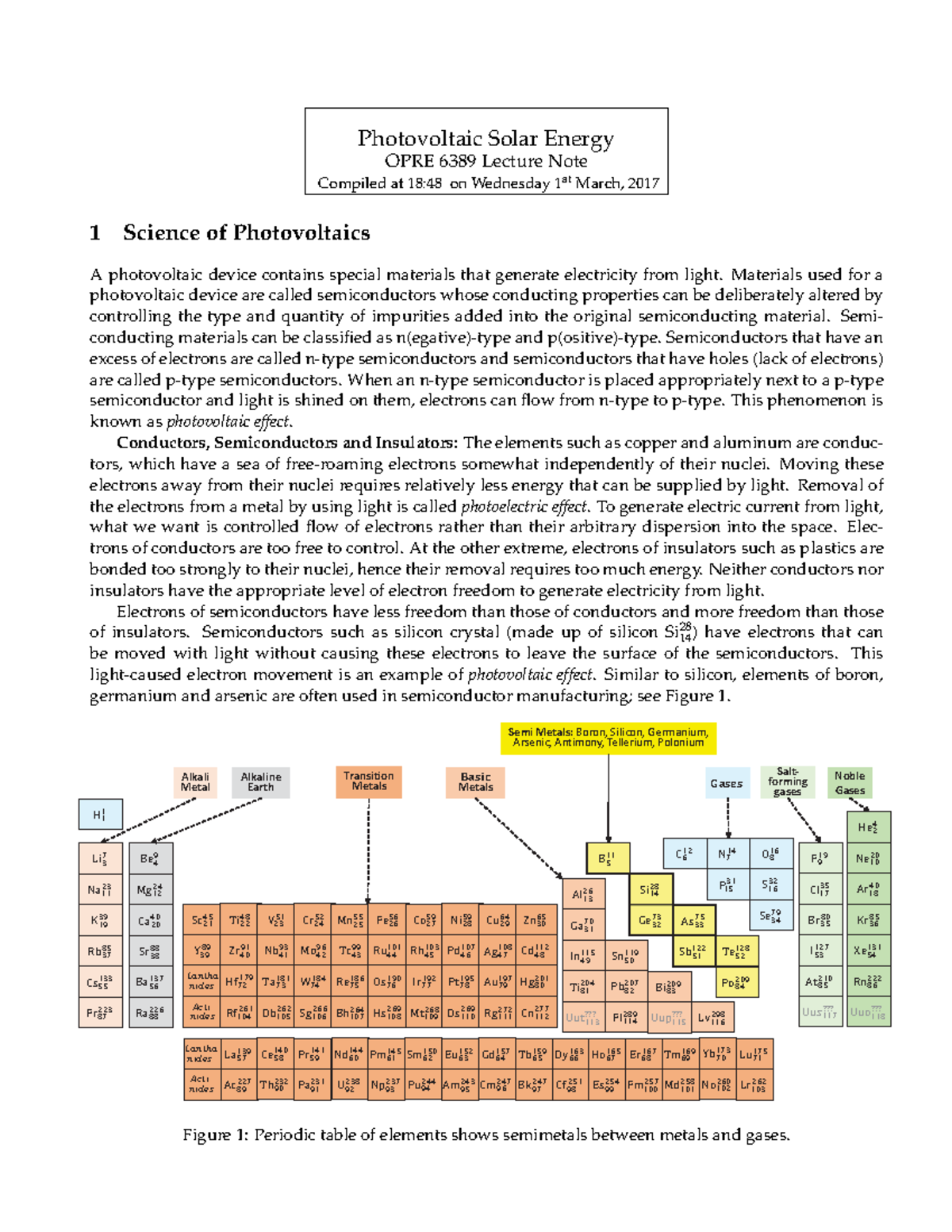 Solar Energy - Lecture notes 1-4 - Photovoltaic Solar Energy OPRE 6389 ...