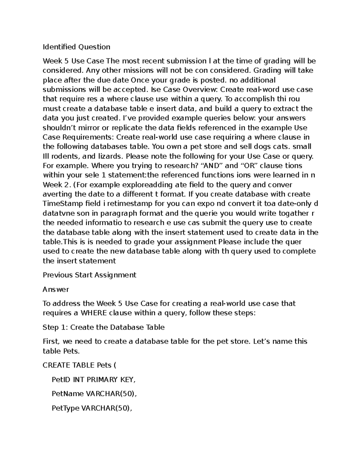 Week 5 u case - Case study - Identified Question Week 5 Use Case The ...