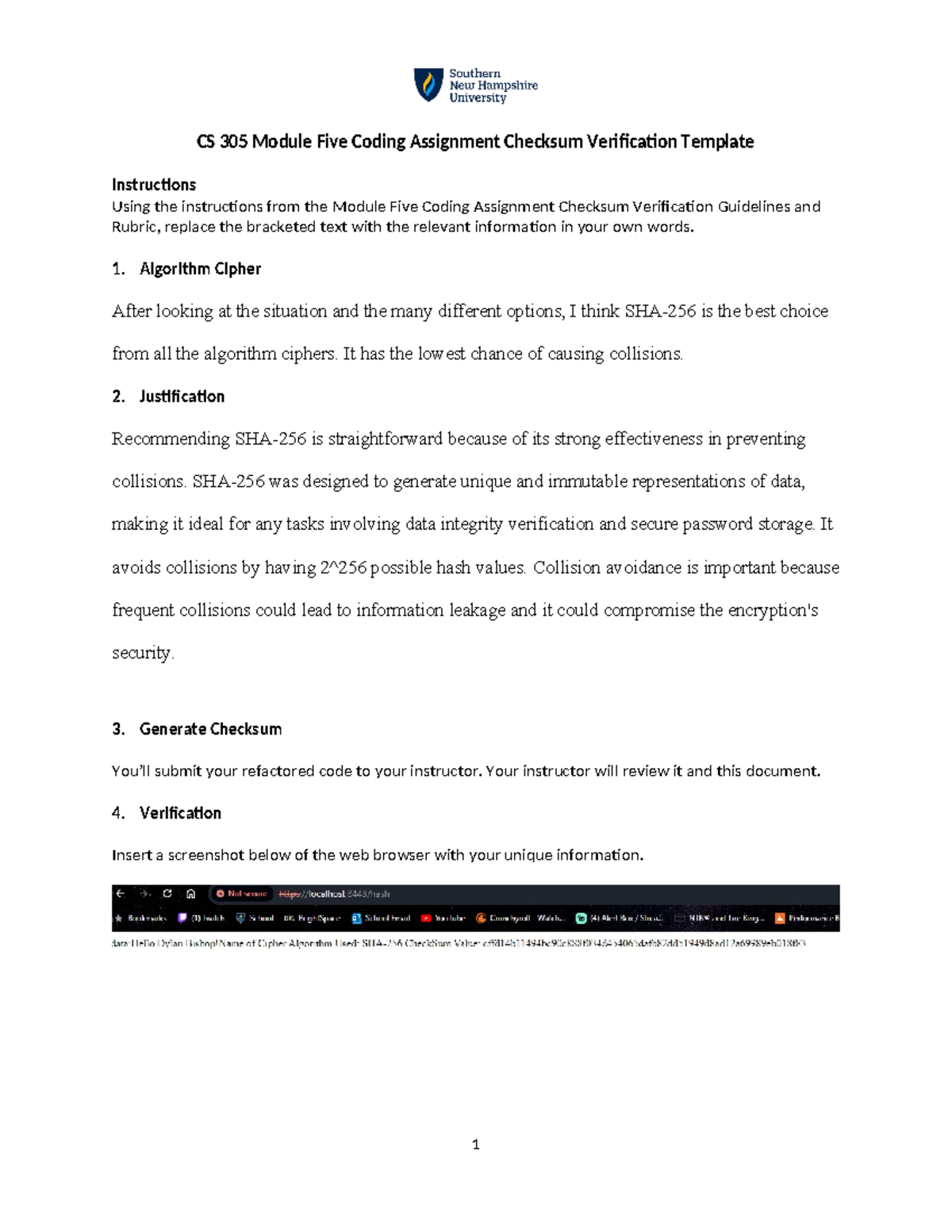 Cs 305 Module Five Coding Assignment Checksum Verification 1 Algorithm Cipher After Looking