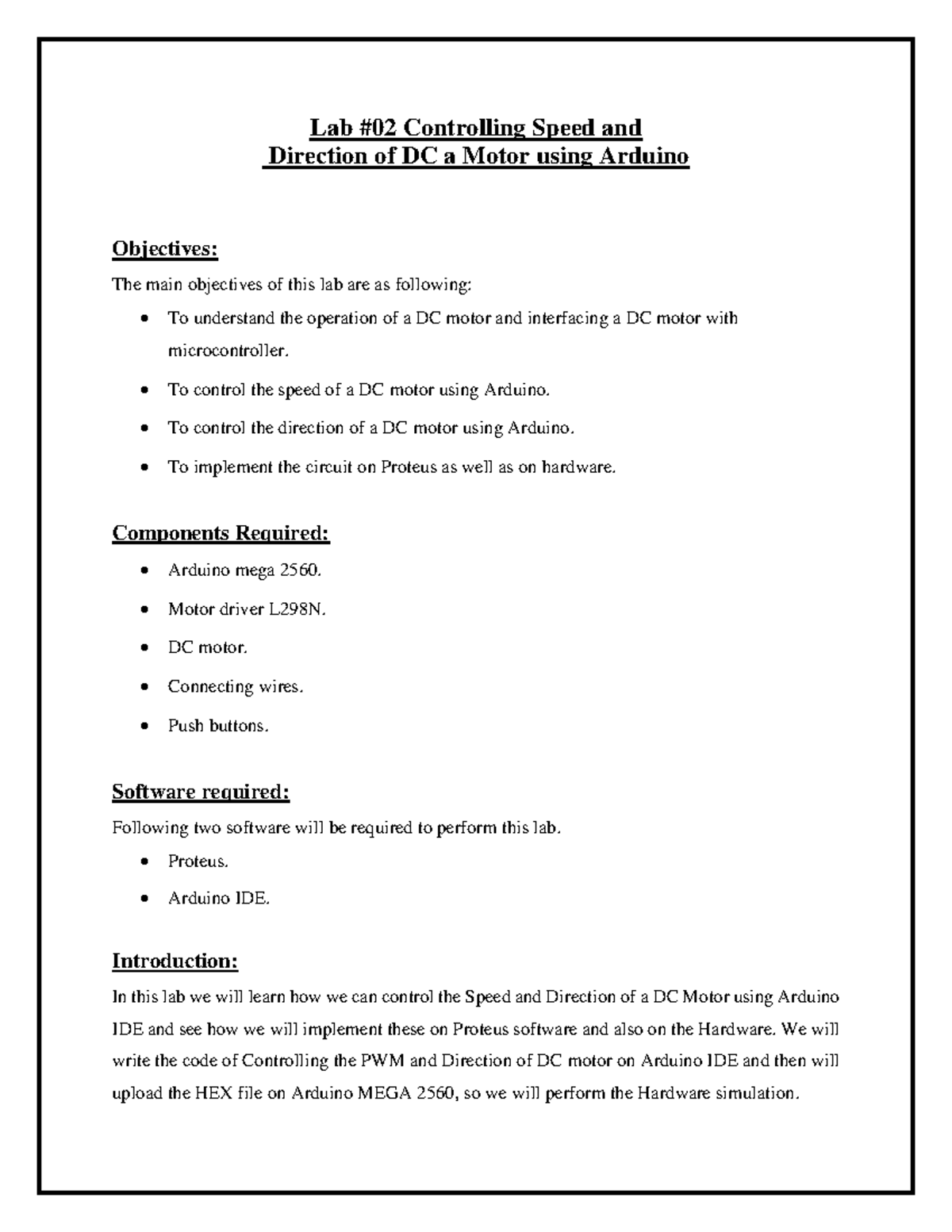 Lab 2 Mechatronics system Design - Lab #02 Controlling Speed and ...