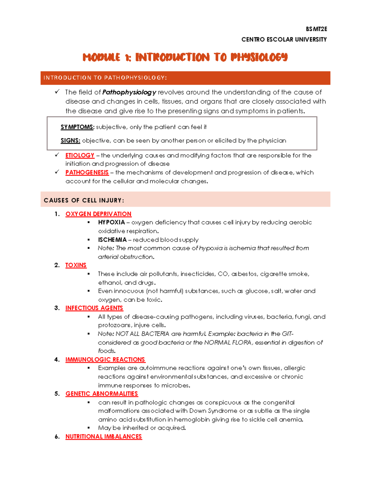 Module 1 ( Pathophysiology) - CENTRO ESCOLAR UNIVERSITY MODULE 1 ...