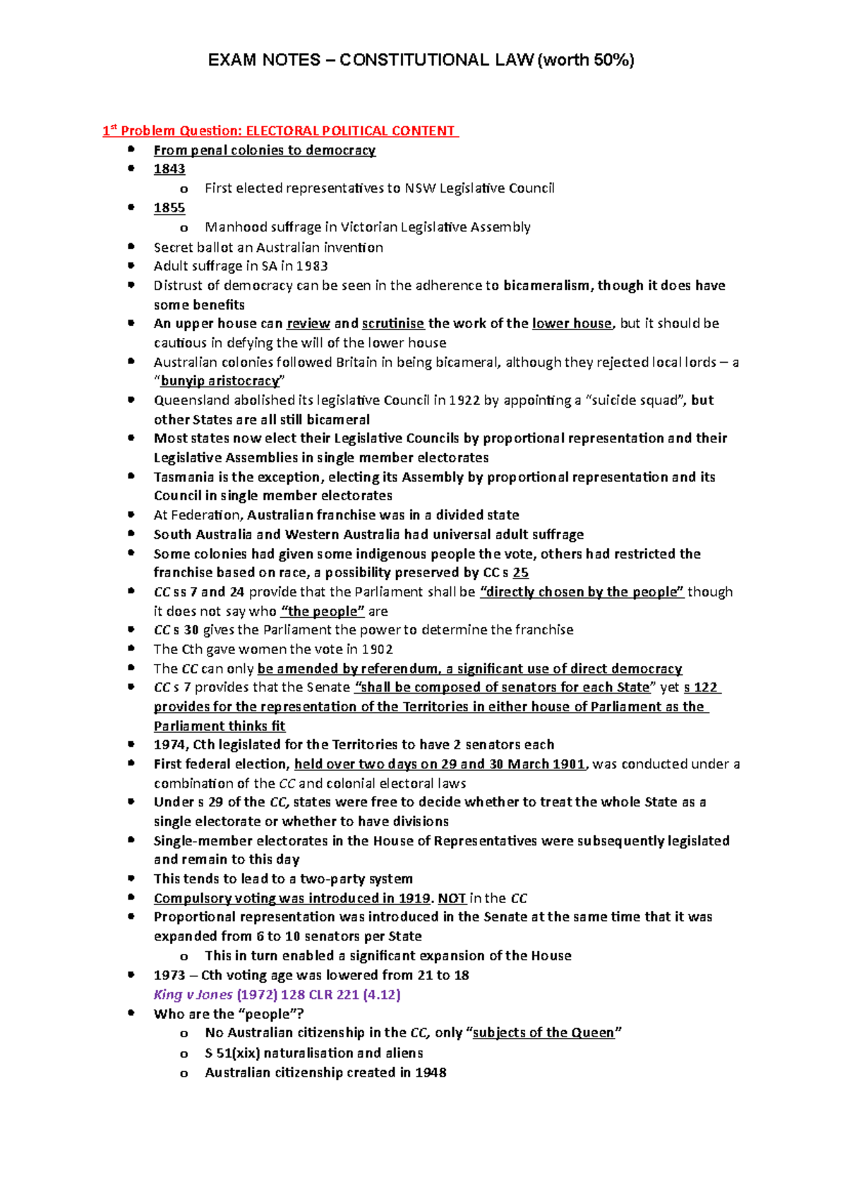 Exam prep constitutional law - 1 st Problem Question: ELECTORAL POLITICAL CONTENT From penal ...