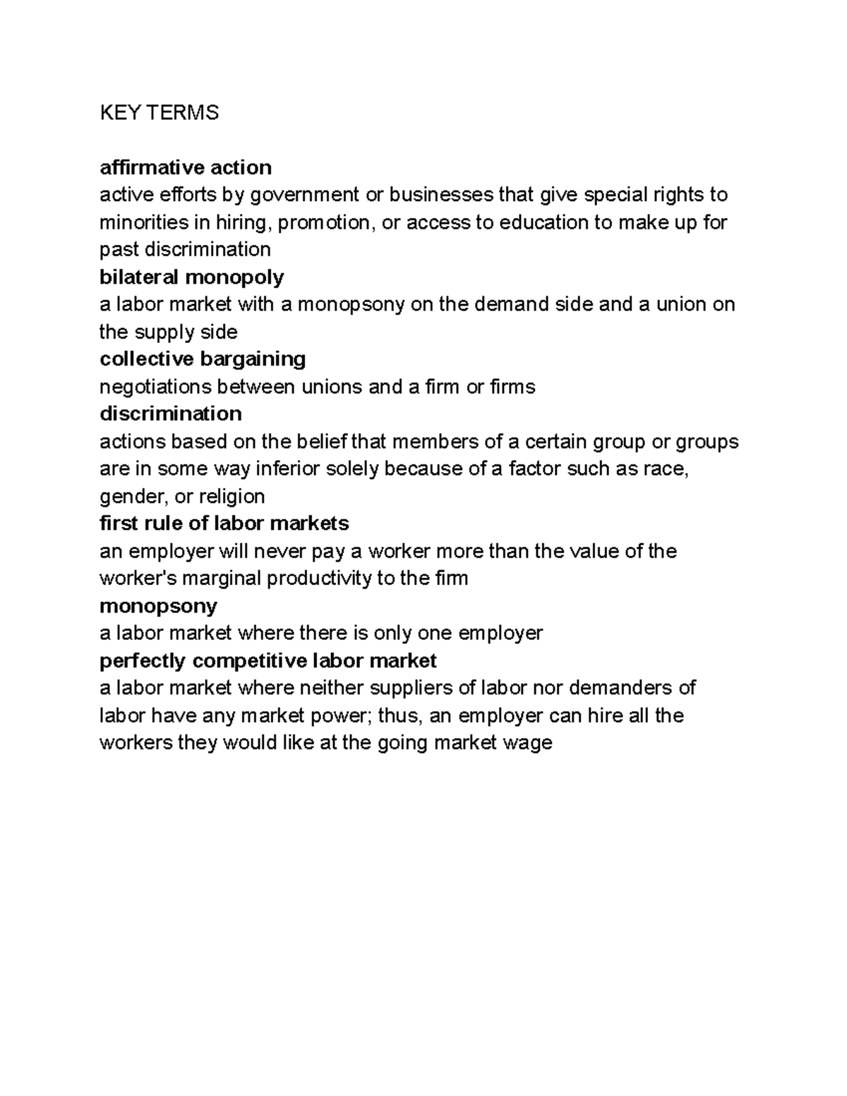 ECO102 Chpt 14 - Key terms - KEY TERMS affirmative action active ...