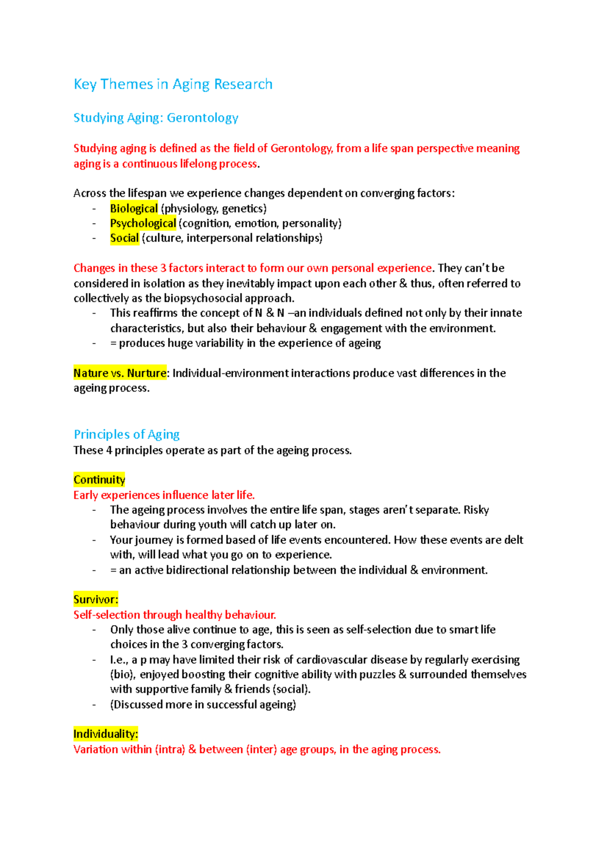 Key Themes in Aging Research - Key Themes in Aging Research Studying ...