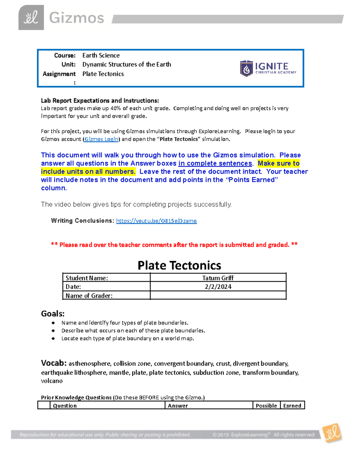 SES01 Plate Tectonicsv - Course: Earth Science Unit: Dynamic Structures ...