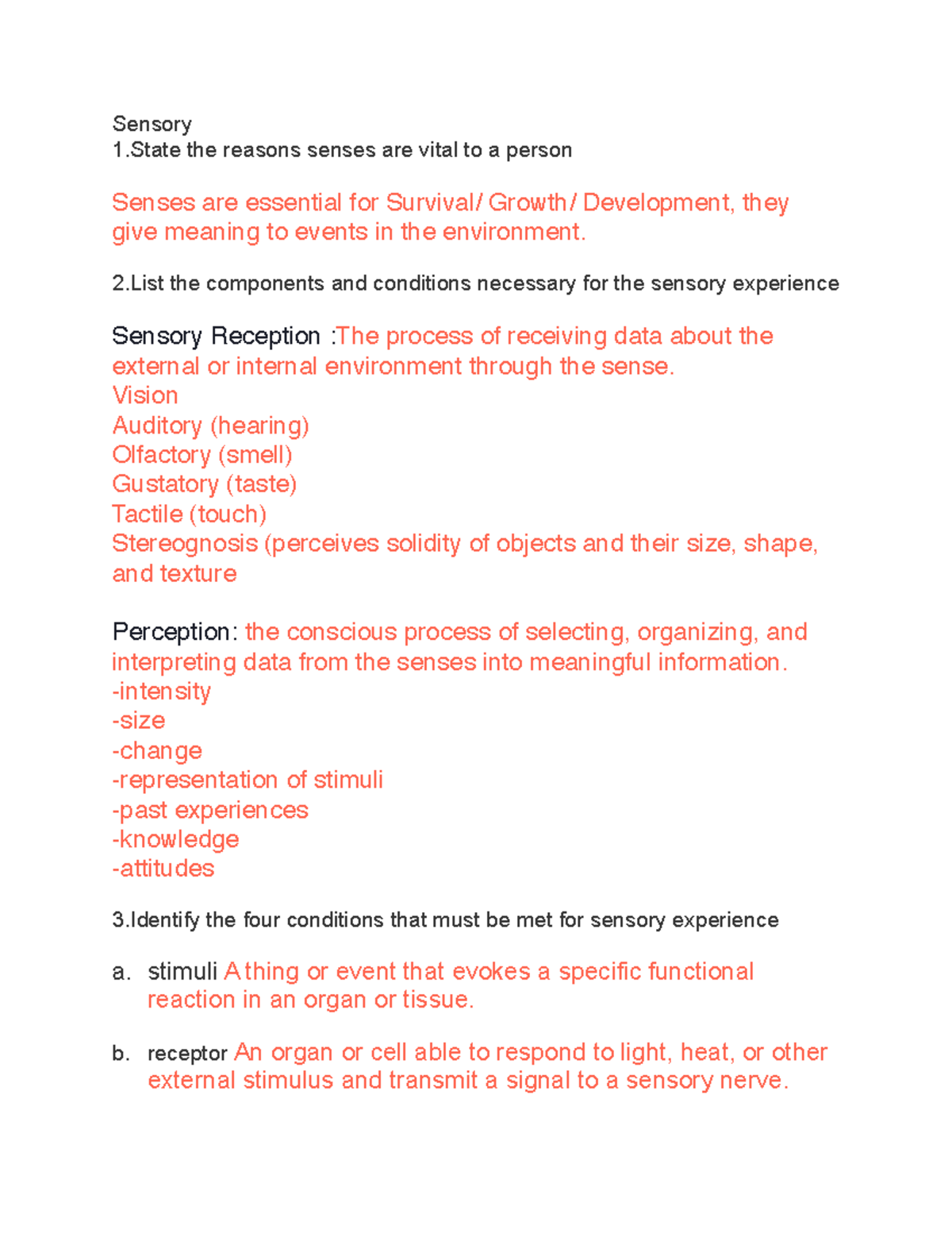 Sensory NUR 1020 Broward College Nursing - Sensory 1 the reasons senses ...