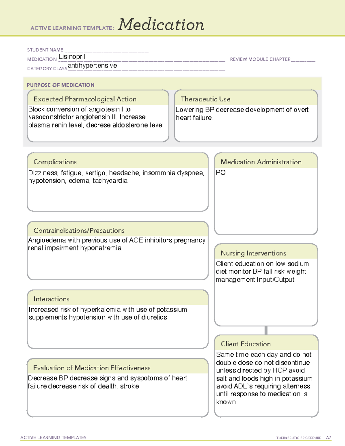 Lisonopril Medication copy - ACTIVE LEARNING TEMPLATES THERAPEUTIC ...
