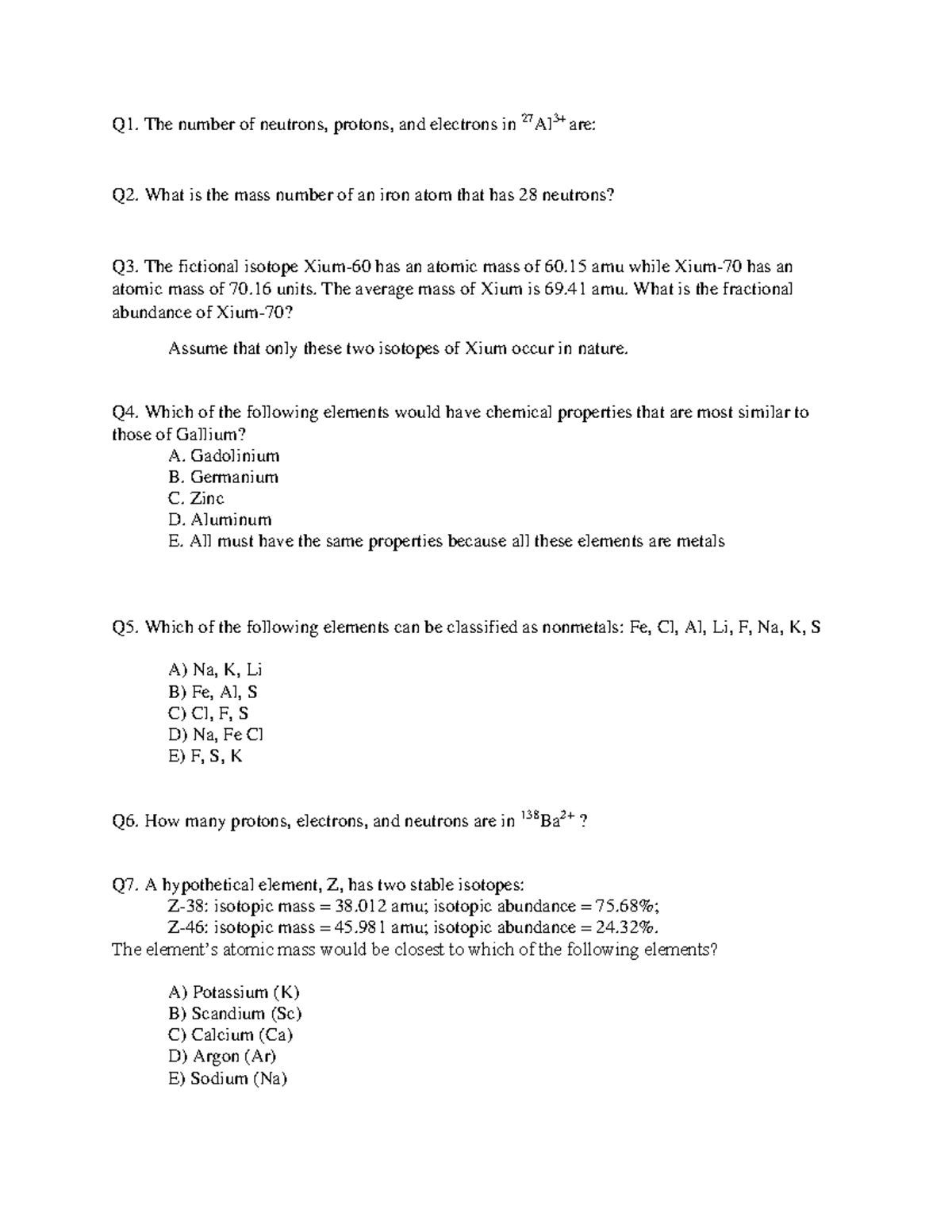 Tutorial-2 - practice questions - Q1. The number of neutrons, protons ...