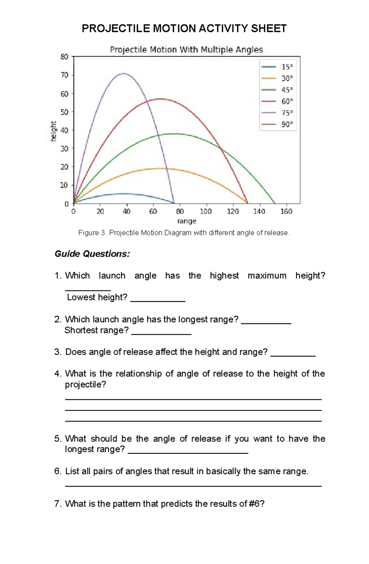 Projectile activity - PROJECTILE MOTION ACTIVITY SHEET Figure 3. Projectile Motion Diagram with ...