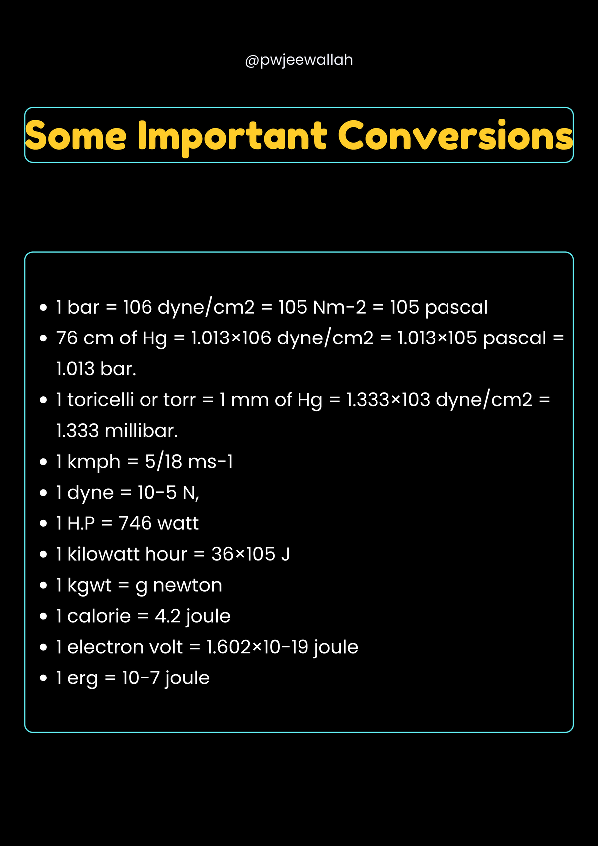 Units & Measurement Important Notes - 1 bar = 106 dyne/cm2 = 105 Nm-2 ...