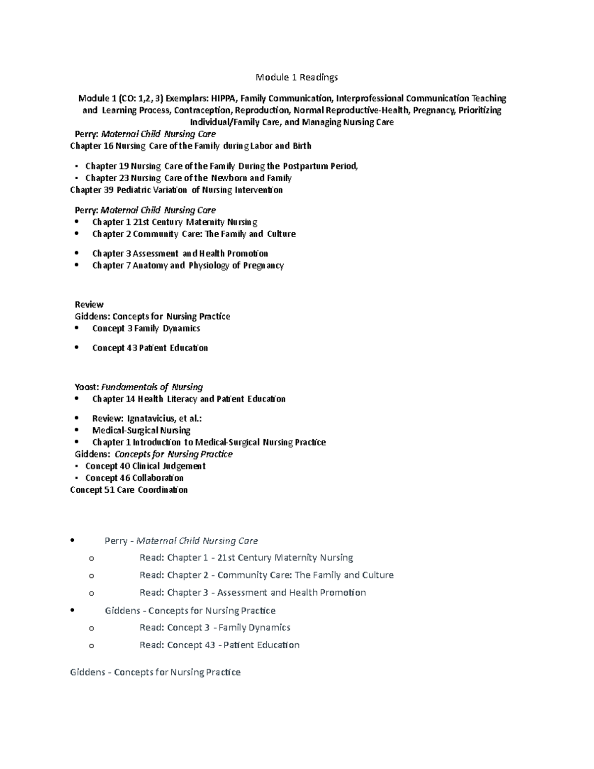 Module 1 Readings - Lecture notes 1 - Module 1 Readings Module 1 (CO: 1 ...