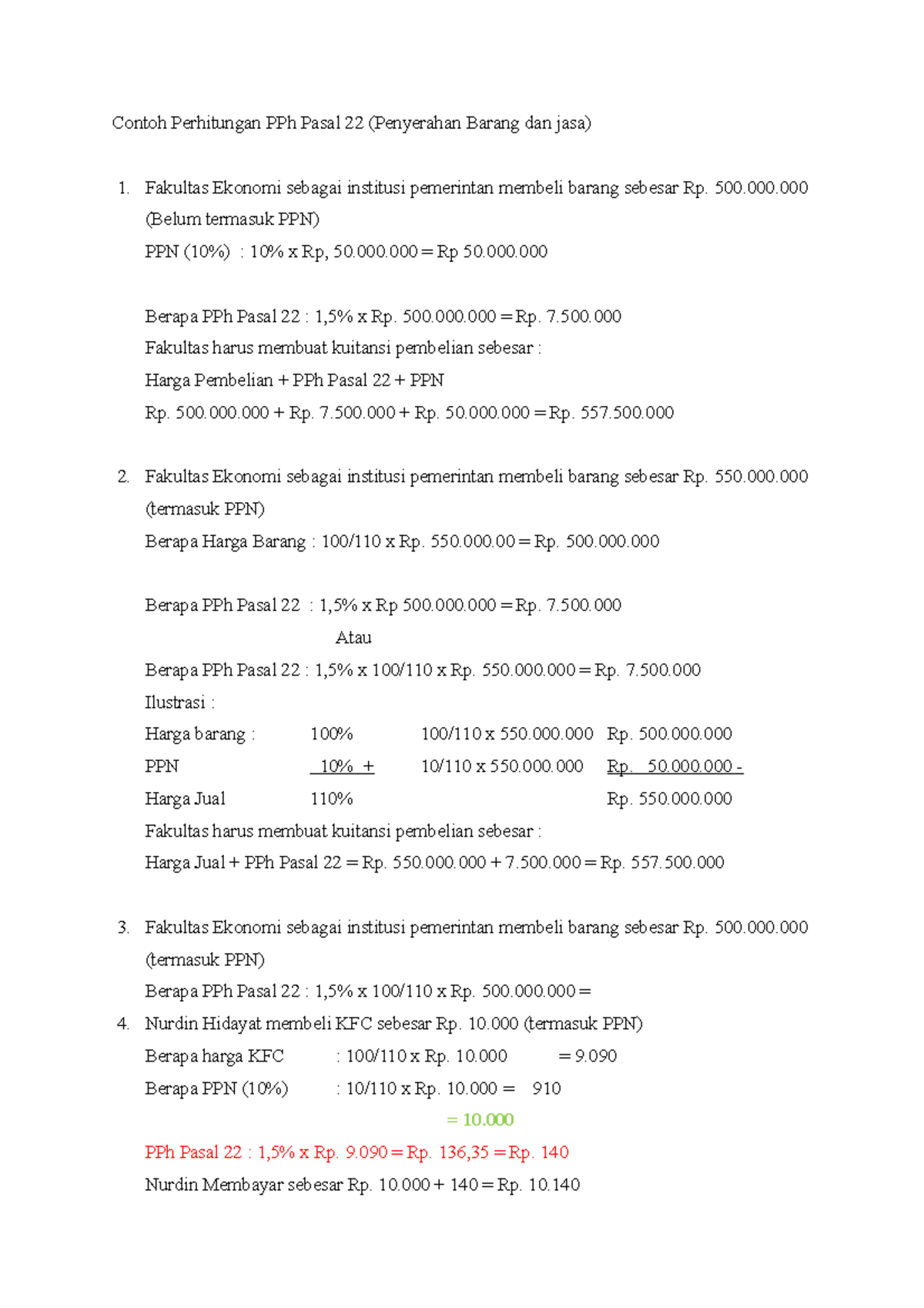 Contoh PPh Pasal 22 - Contoh Perhitungan PPh Pasal 22 (Penyerahan ...