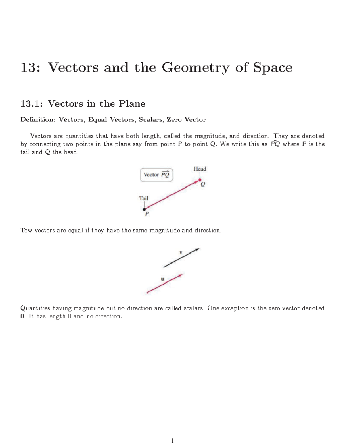 Math 2415 - Section 13.1 -Vectors In The Plane - 13: Vectors and the Geometry of Space 13 ...