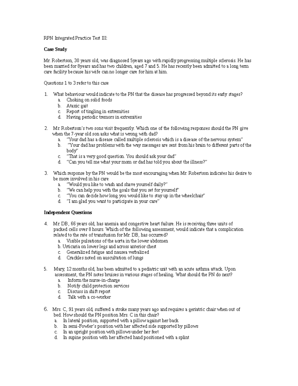 RPN integrated practice Tests III - RPN Integrated Practice Test III ...