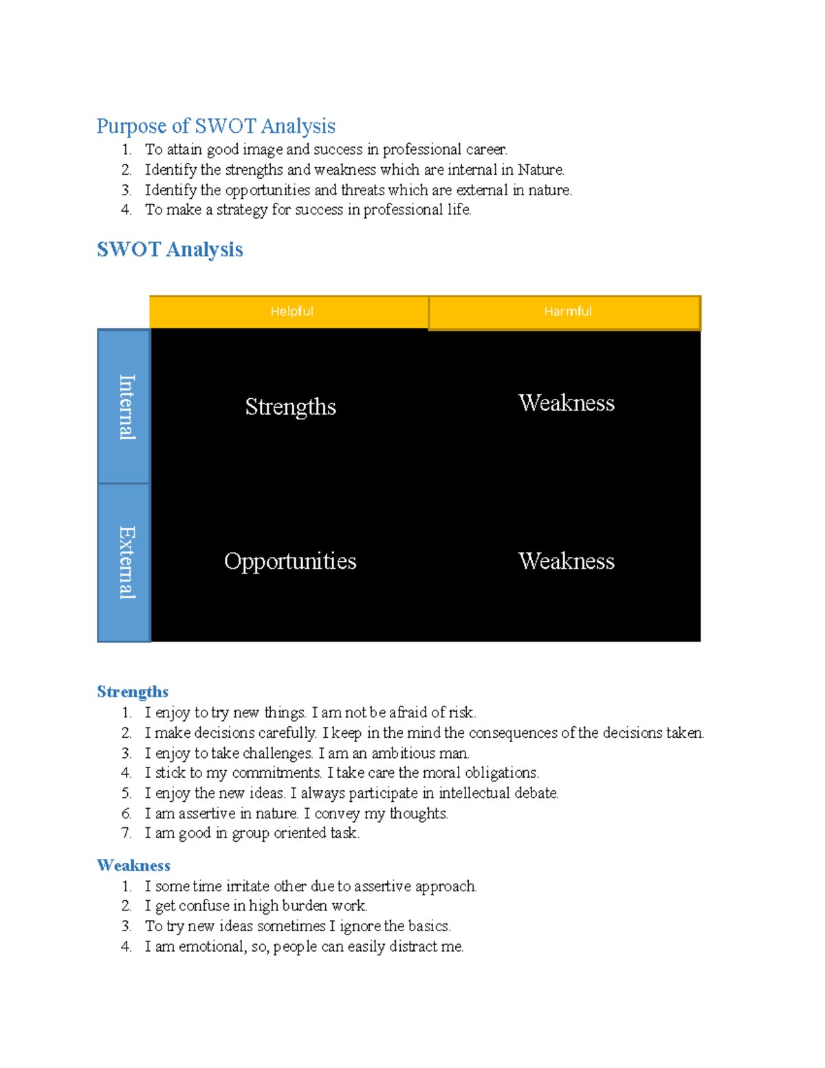 Leadership development - Purpose of SWOT Analysis To attain good image ...