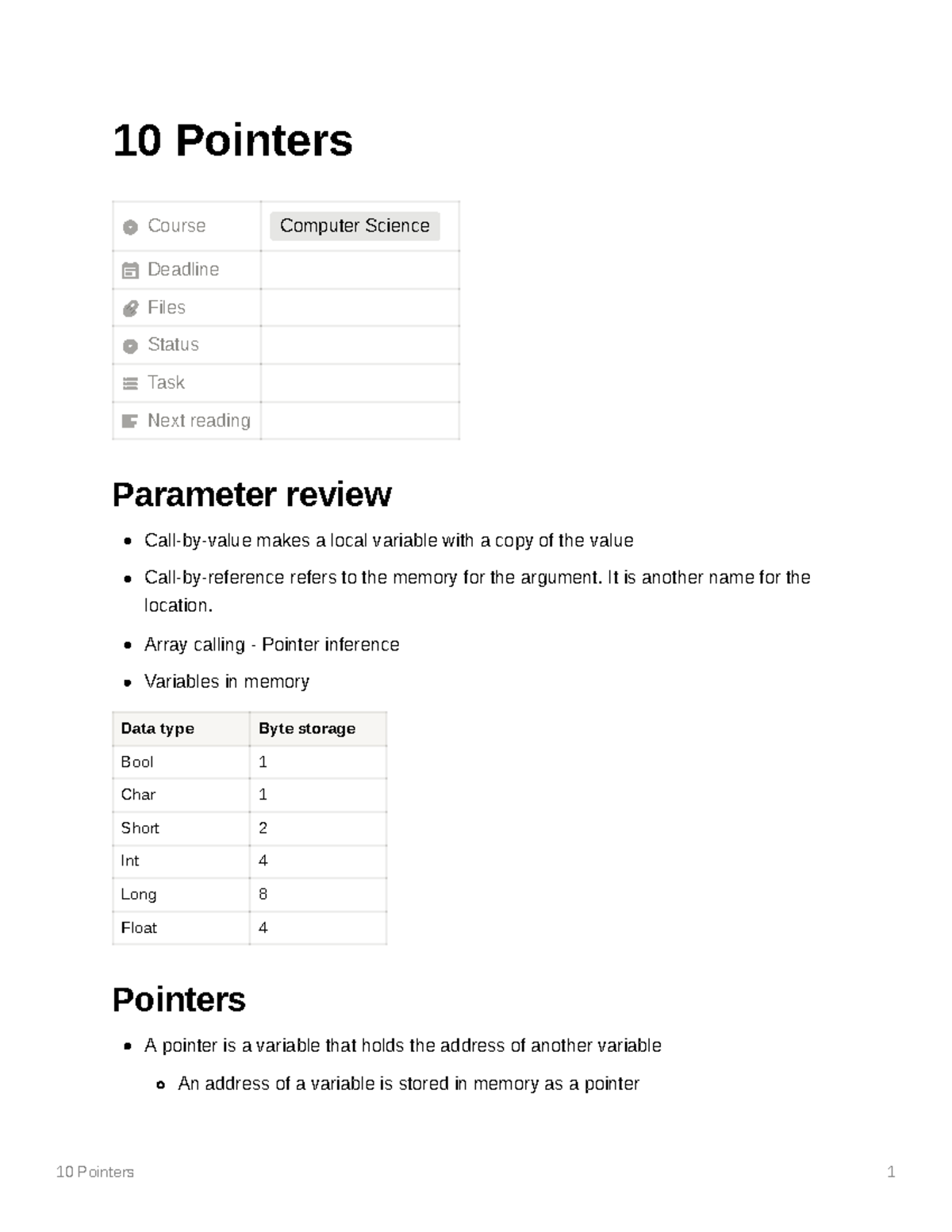 10 Pointers - As the title says - 10 Pointers Course Computer Science ...