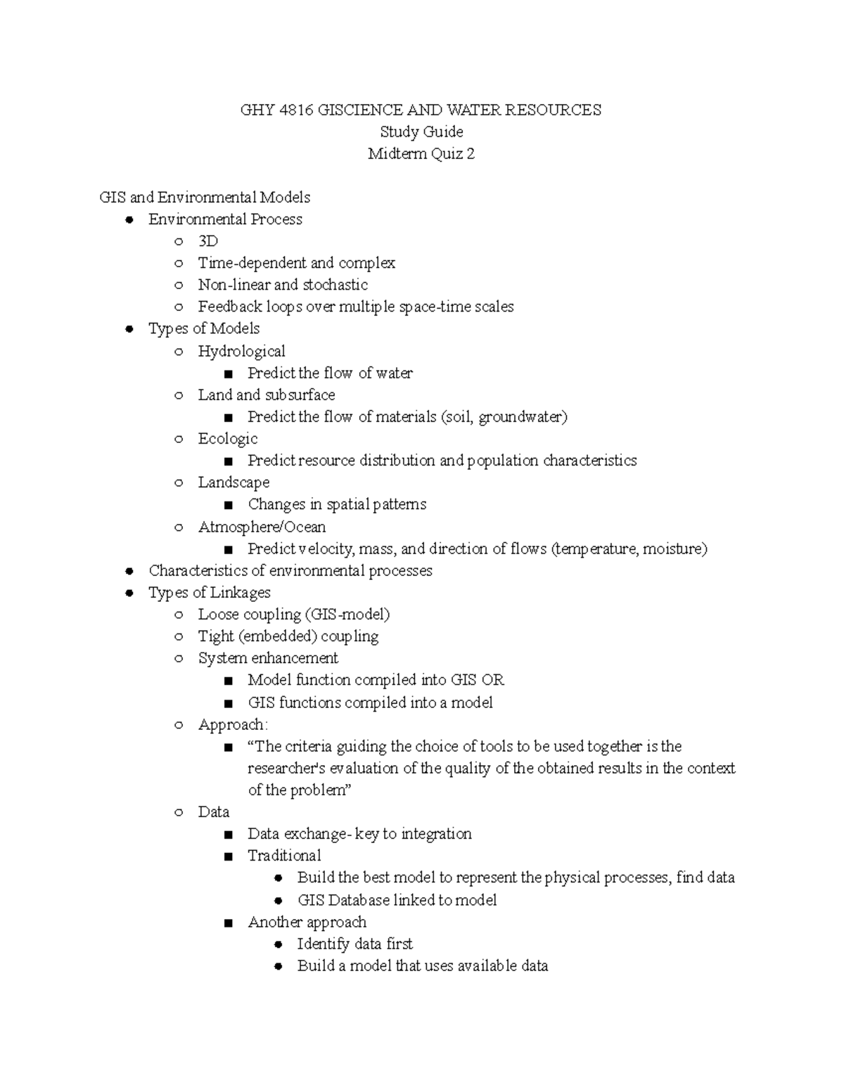Water Resources Midterm Quiz Study Guide 2 pt. 1 - GHY 4816 GISCIENCE ...