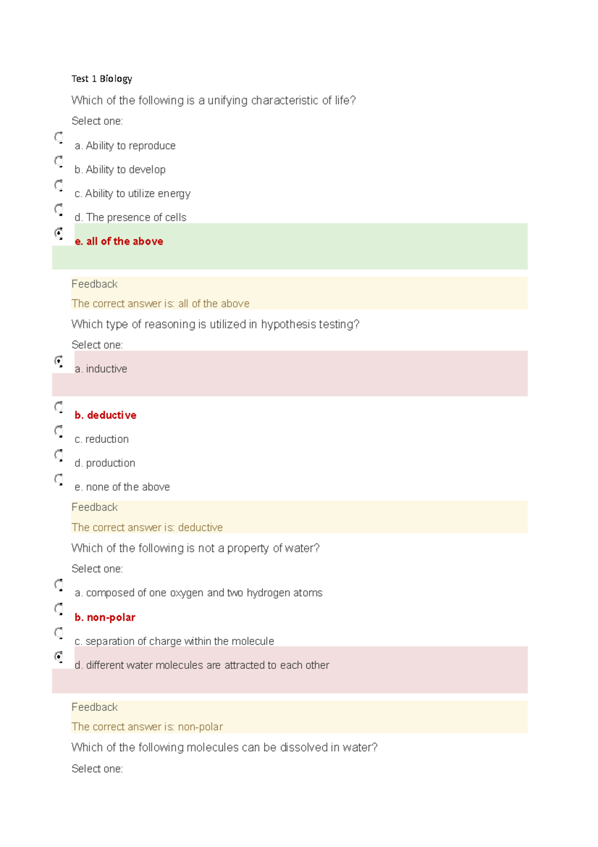 Test 1 Biology - Test 1 Biology Which of the following is a unifying ...