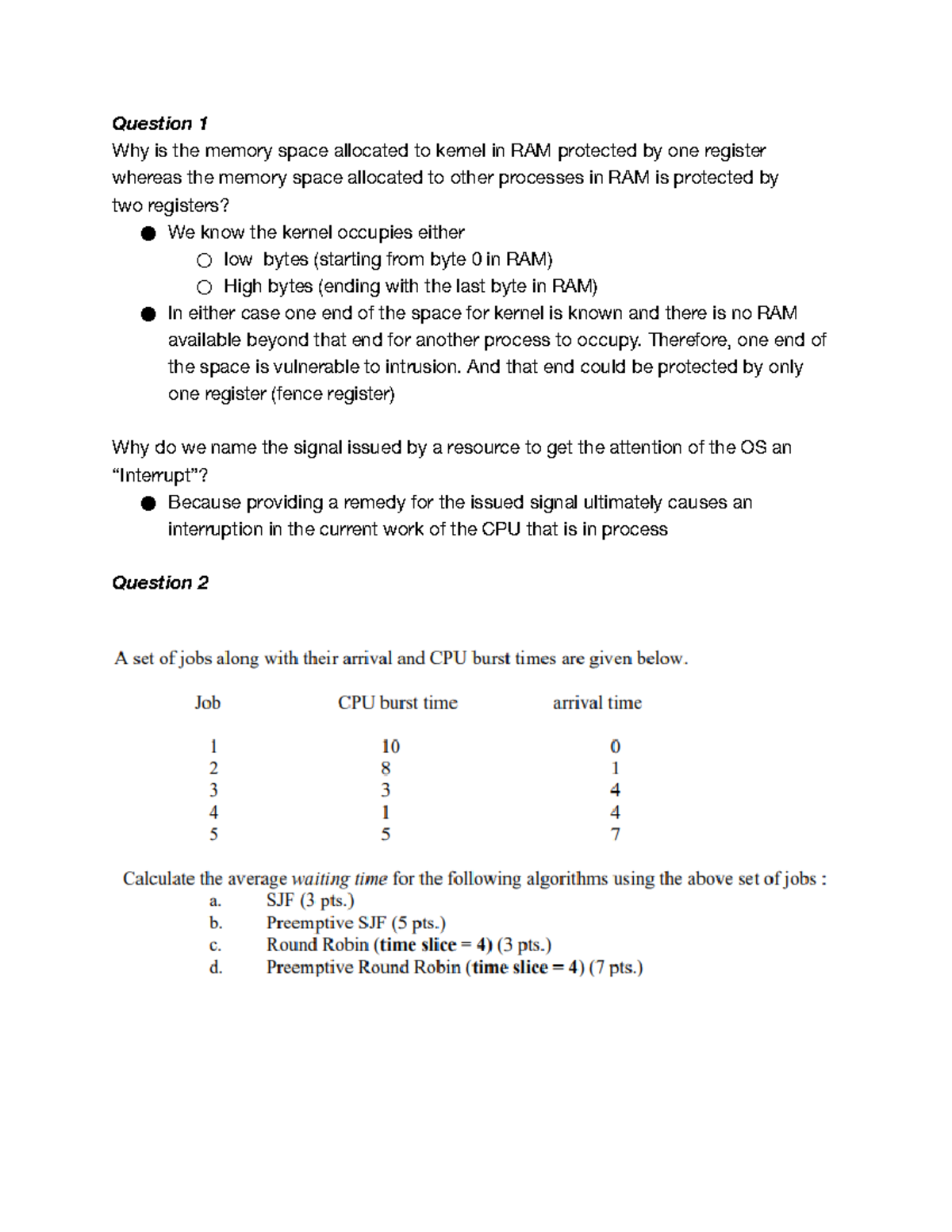 OS Midterm Exam - Introduction to Operating Systems - CSCI 3341 - Dr. Hashimi - Final Exam: May ...