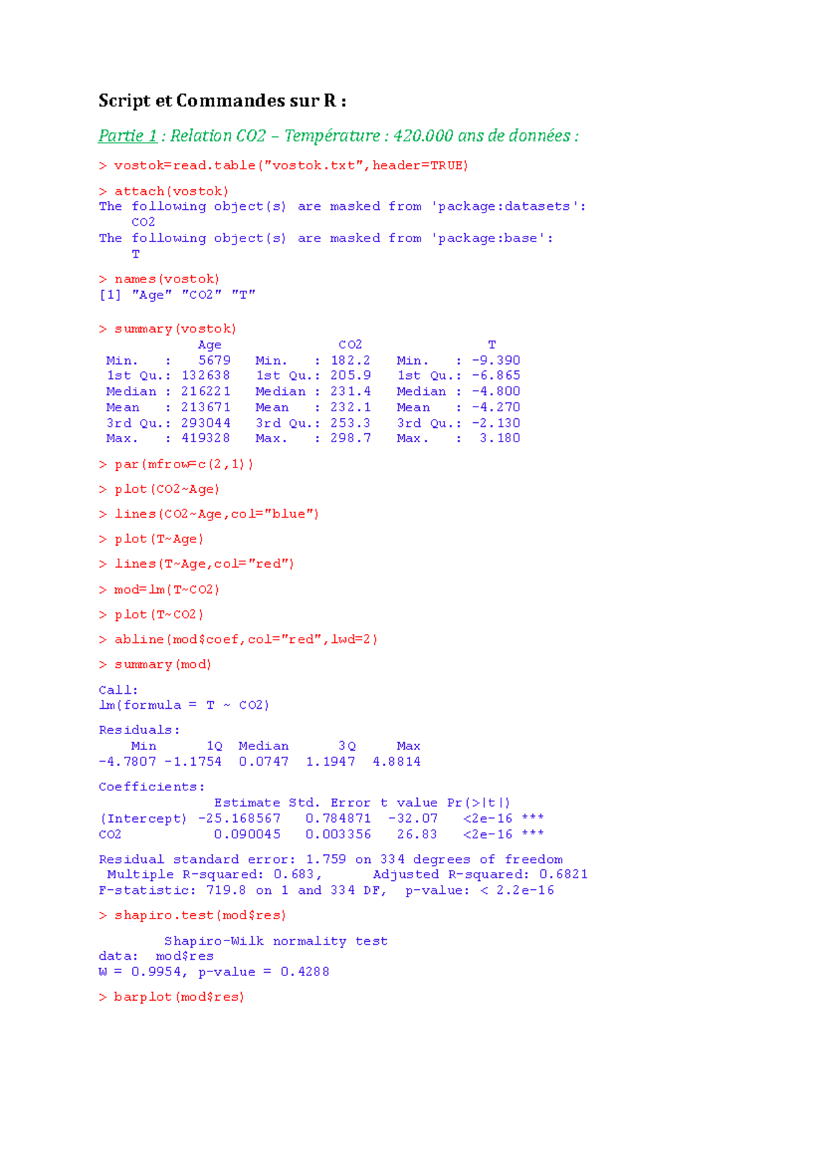 Rapport Script + Commandes - Script et Commandes sur R : Partie 1 ...