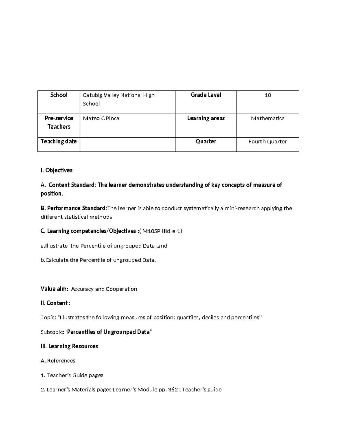 Percentile LP 2 - Summary Writing Effective Lesson Plans: the 5-Star ...
