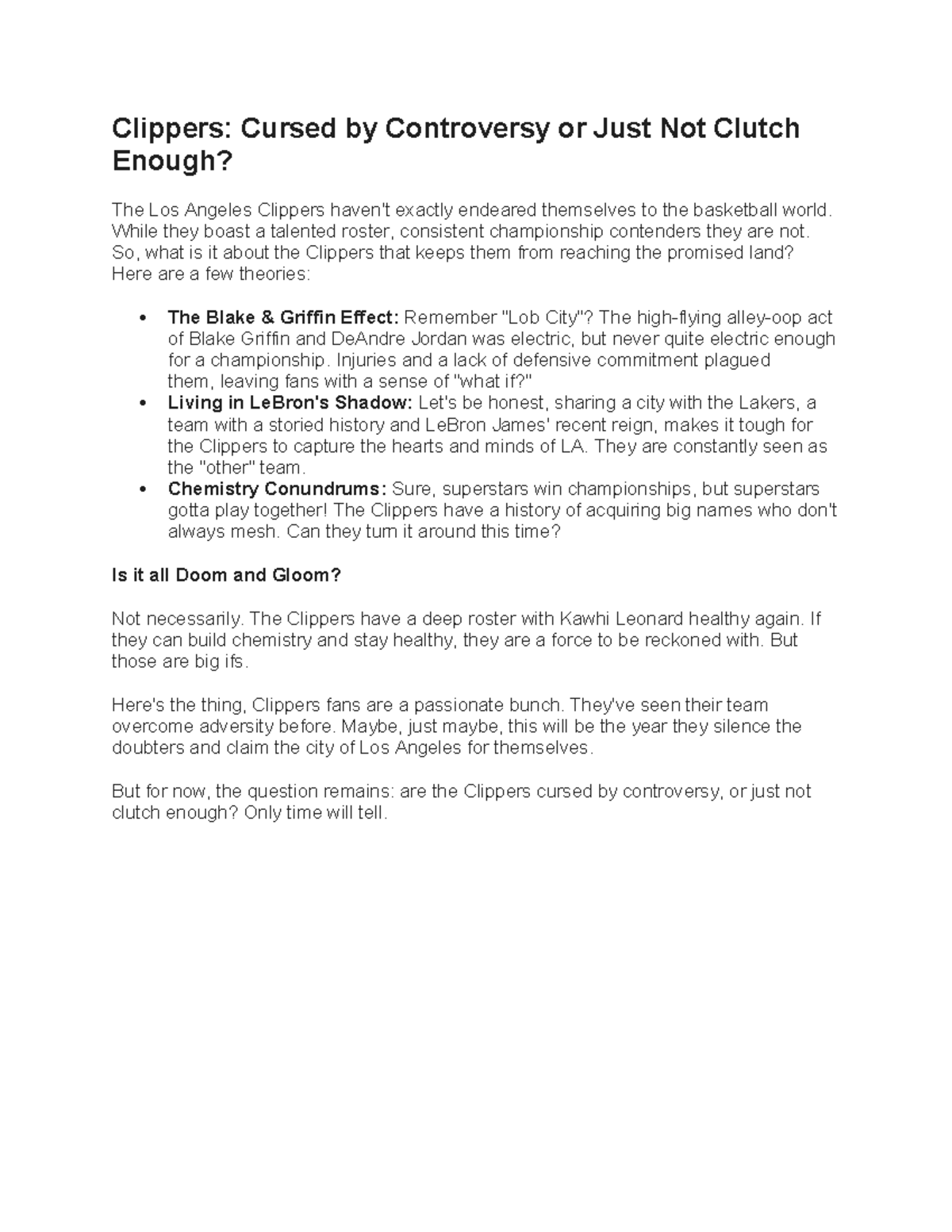 Clippers Curse of the century breakdown - Clippers: Cursed by ...