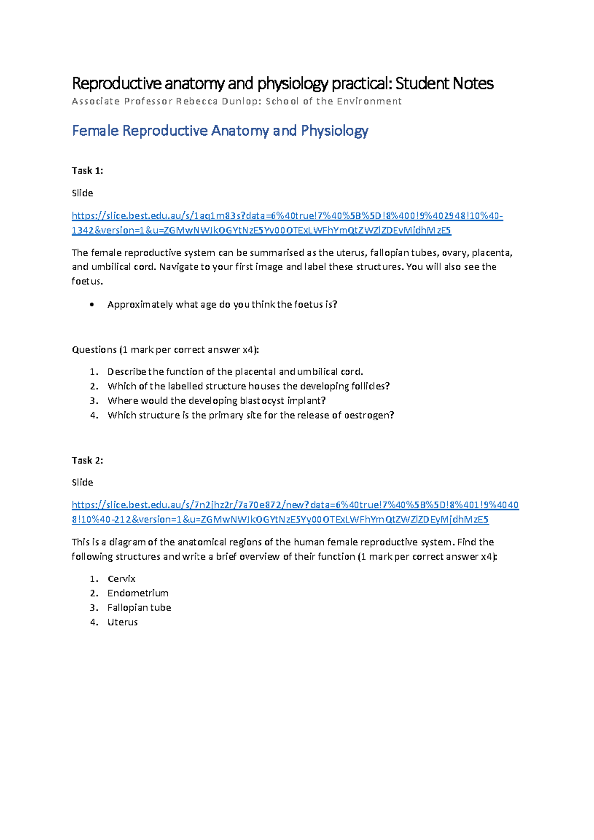 Reproductive practical - student notes 2024 - Reproductive anatomy and ...